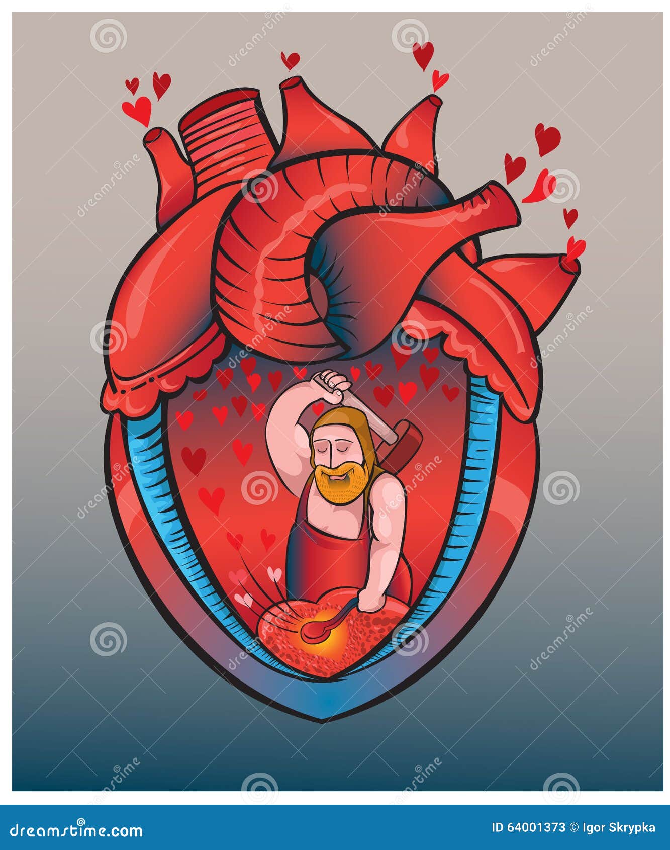 Heart Fights Rhythmically with Blows of a Hammer. Stock Vector ...