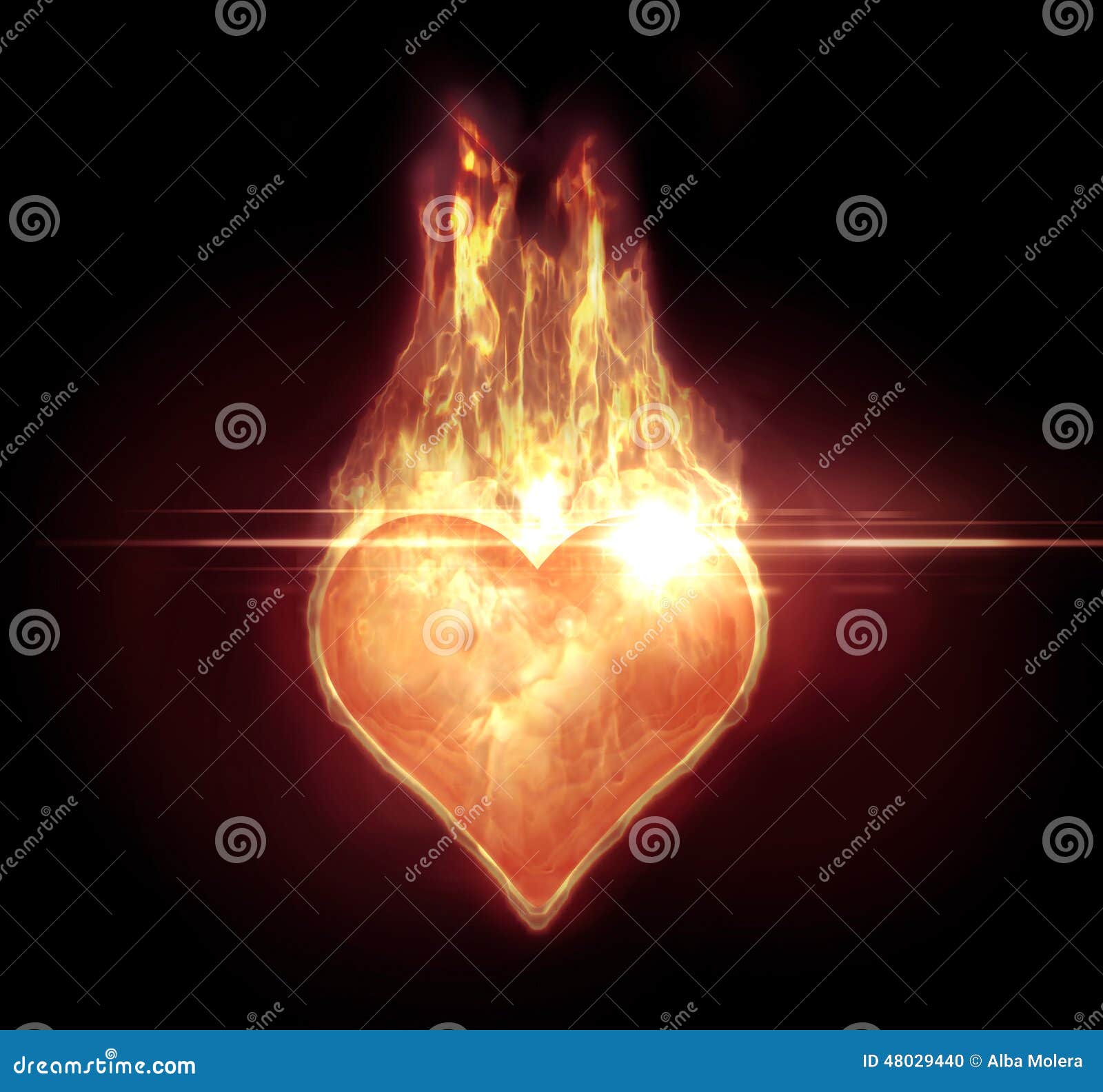 Heart on fire with a flare stock illustration. Illustration of dreamy ...