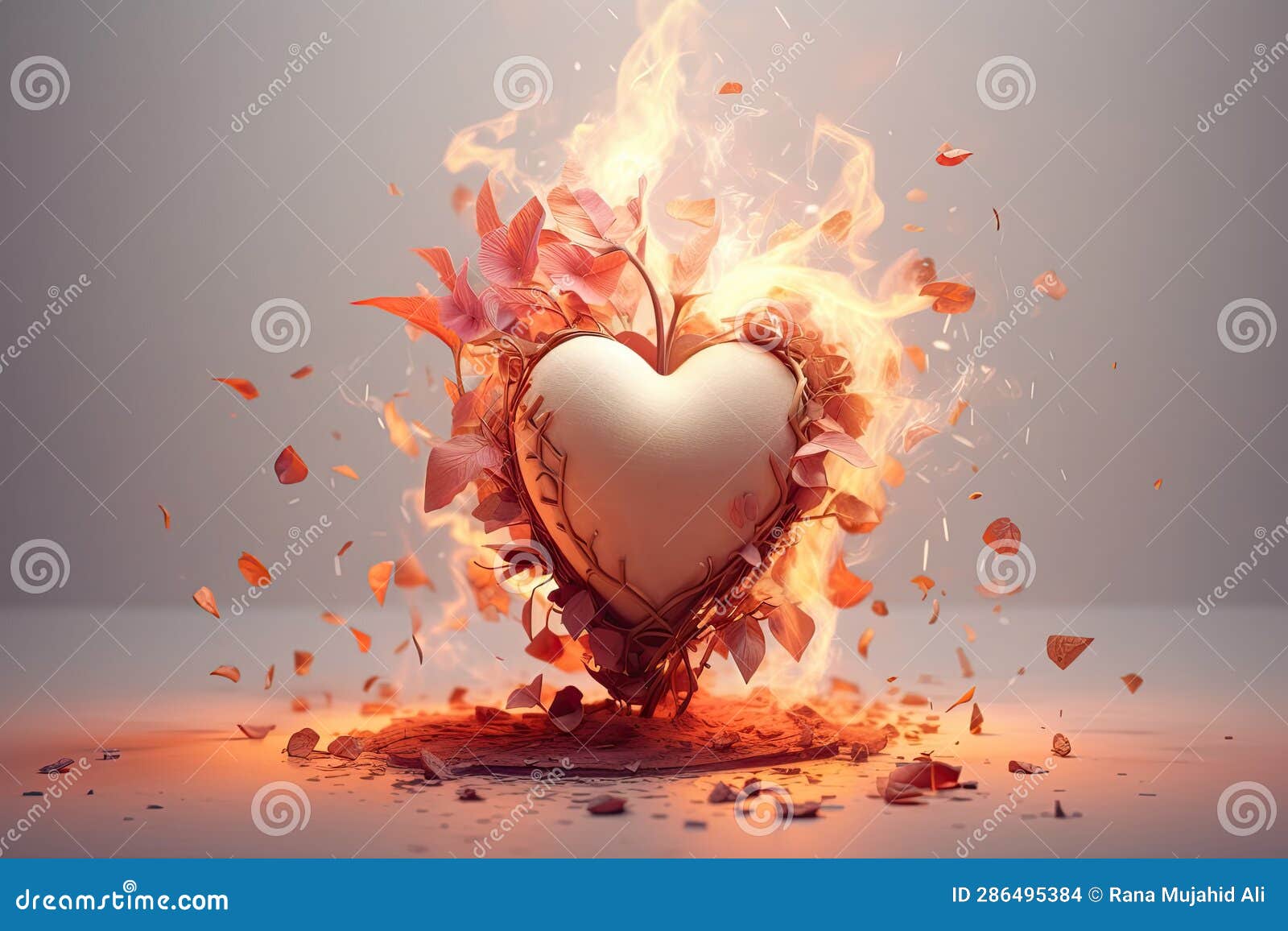 A Heart with a Fireball in the Middle, Fiery Motion of Blazing Flames ...