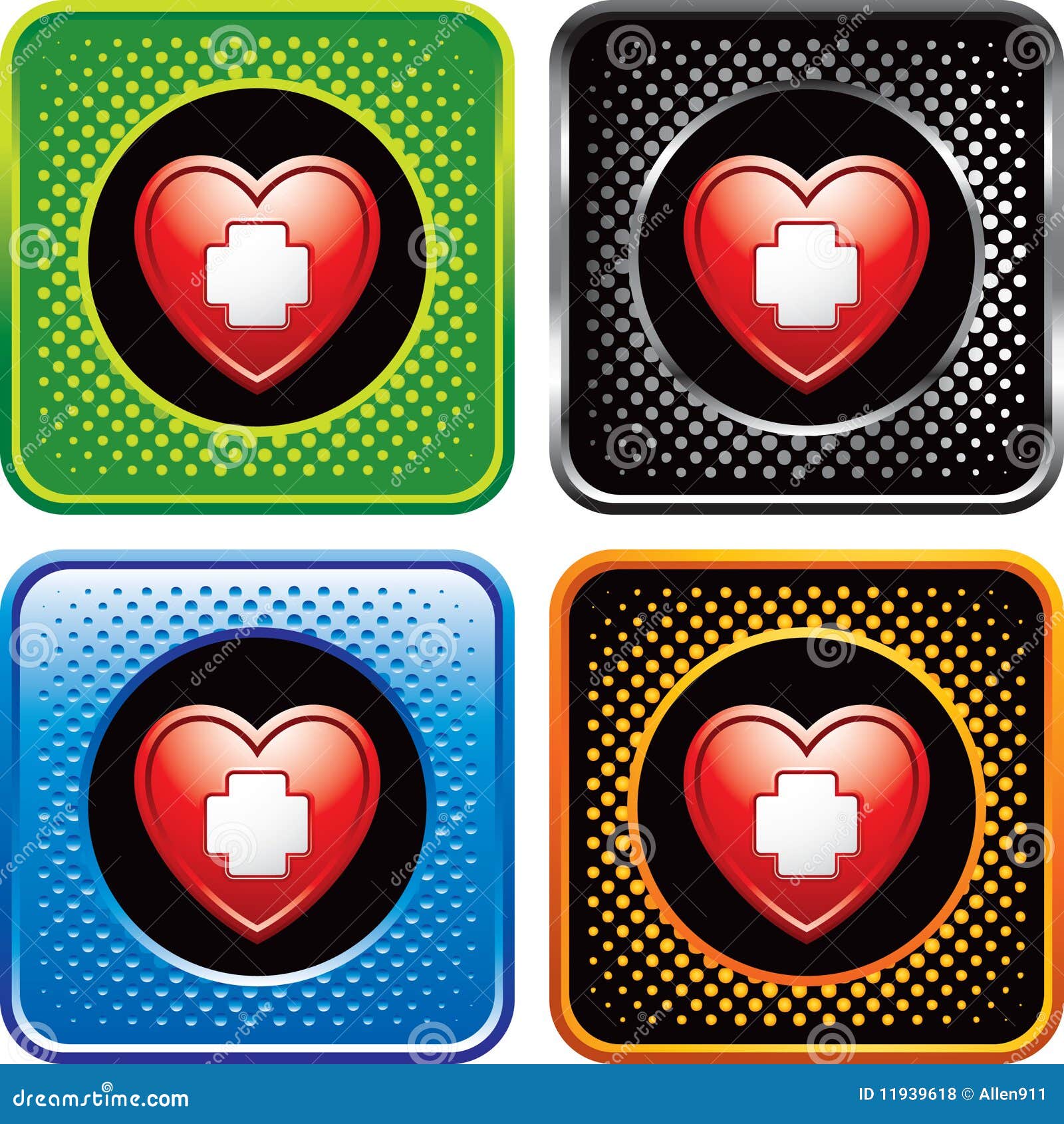 Heart with First Aid Icon on Halftone Web Buttons Stock Vector ...
