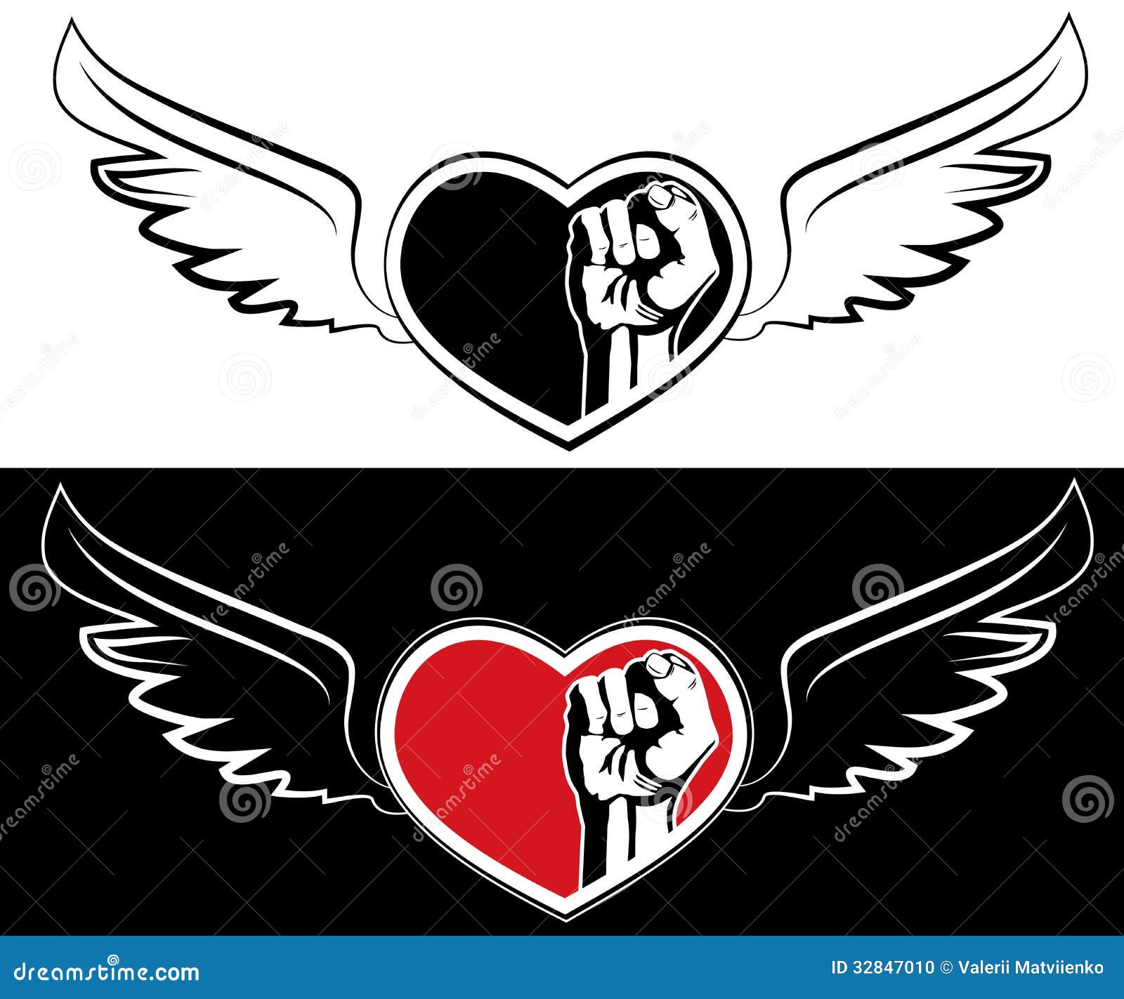 Heart, Fist and Wings. the Tattoo Design Stock Vector - Illustration of ...