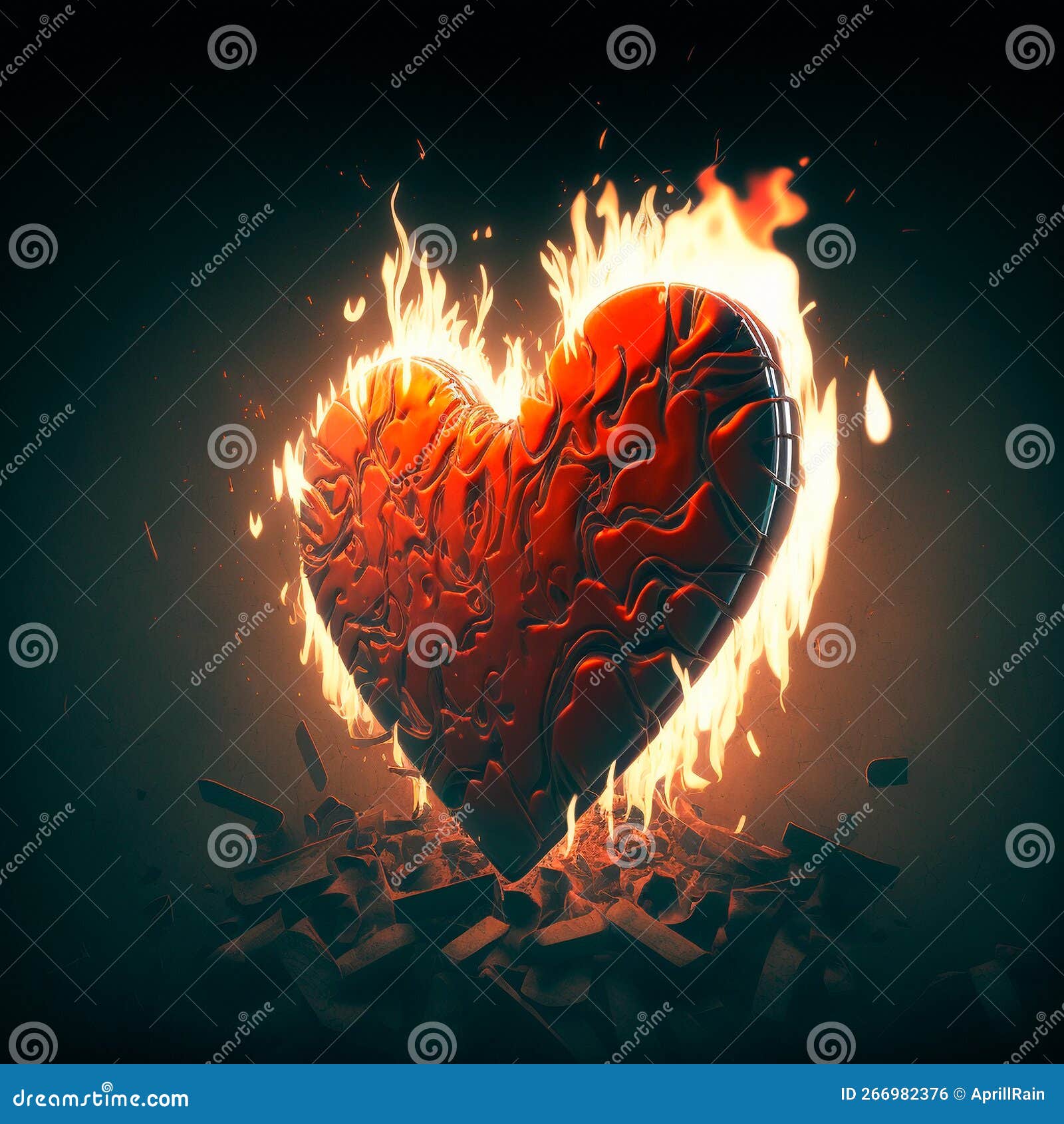 A heart in flames stock illustration. Illustration of feeling - 266982376