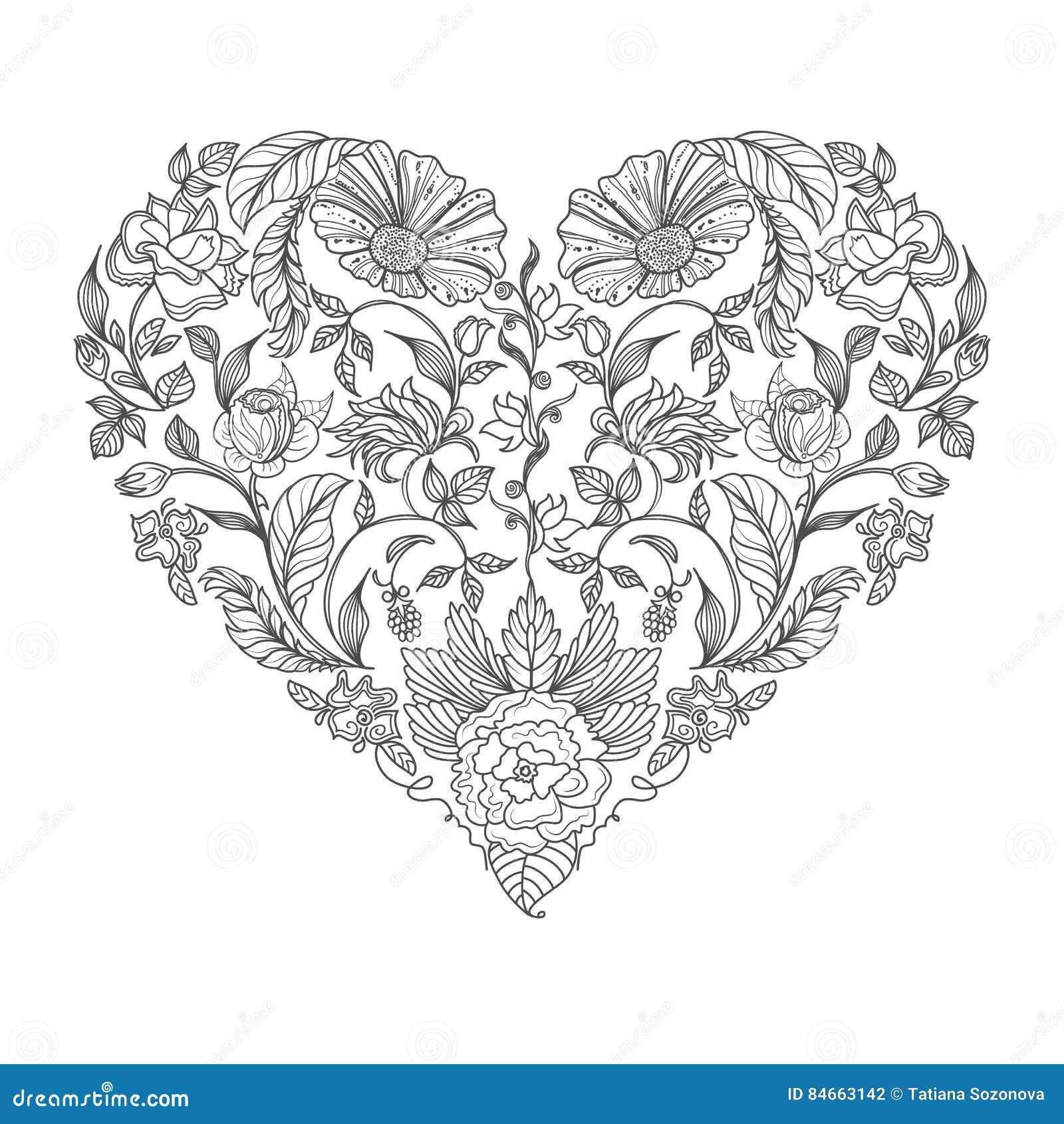 Heart floral pattern stock illustration. Illustration of heart - 84663142