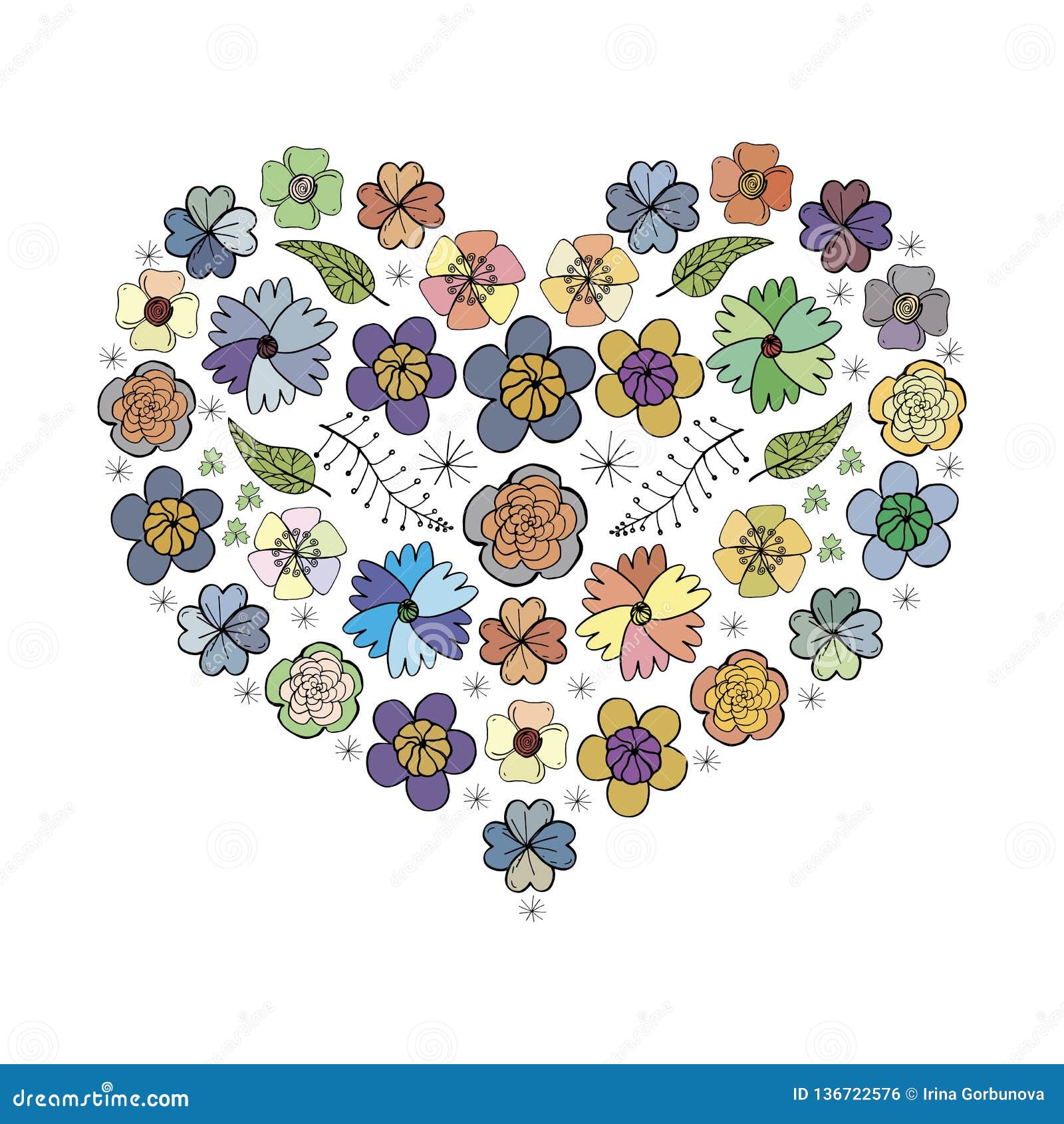 Heart Flowers 1 stock vector. Illustration of icon, design - 136722576