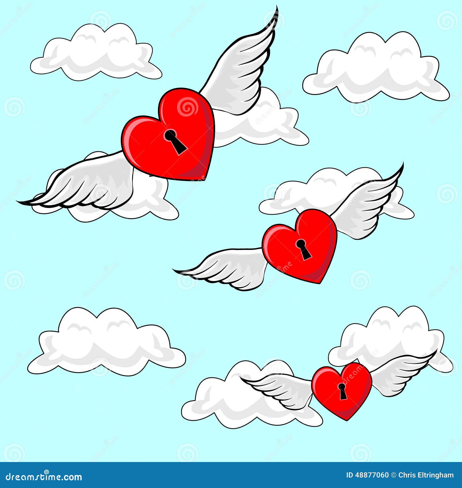 Heart Flying stock vector. Illustration of cloud, love - 48877060