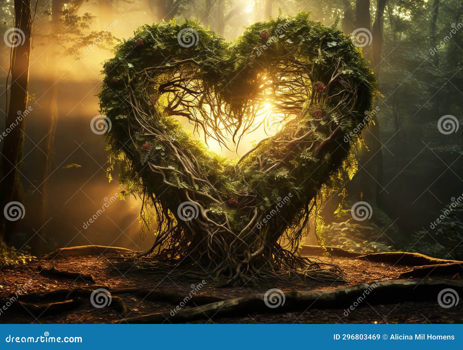 Heart Formed by Tree Branches and Leaves on a Forest Trail. Environment ...