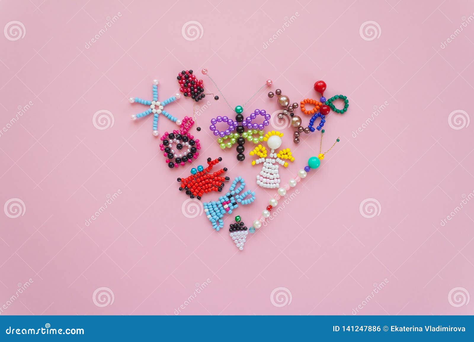 Heart Frame of Children`s Crafts on a Pink Background Stock Photo ...
