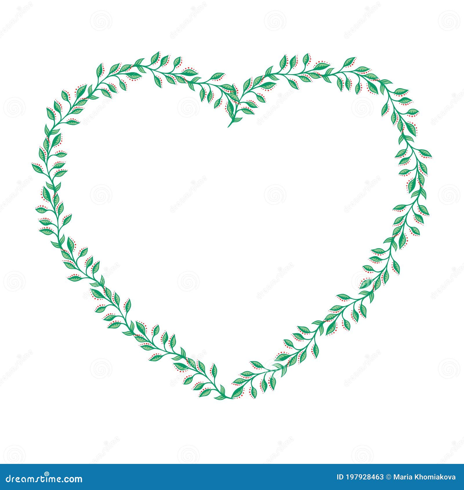 Heart Frame with Leaves on a White Background Stock Illustration ...