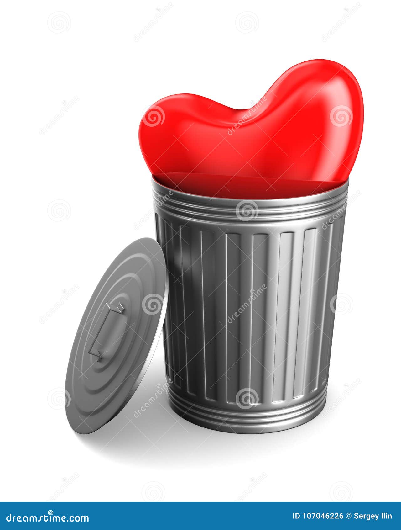 Heart into Garbage Basket on White Background. Isolated 3D Illus Stock ...