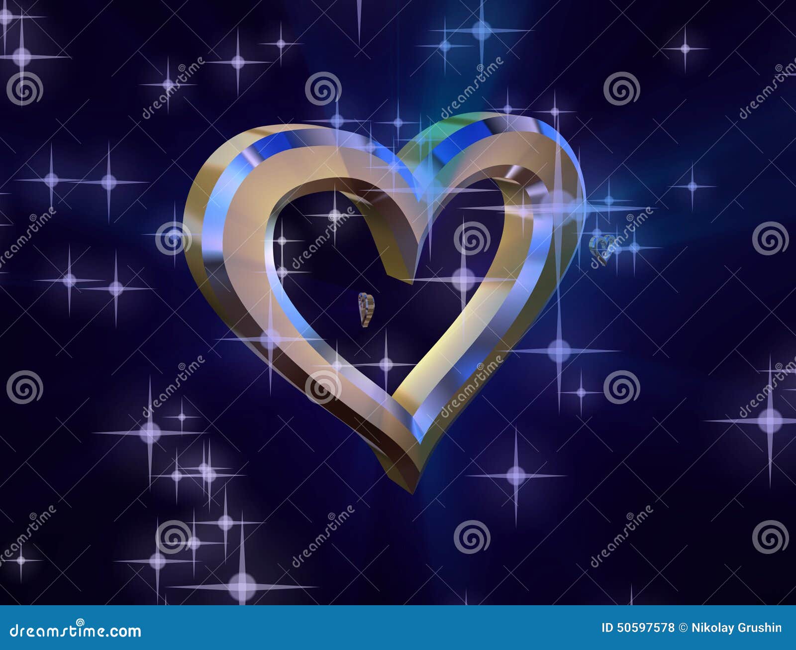 Heart of Gold on a Blue Background Stock Illustration - Illustration of ...