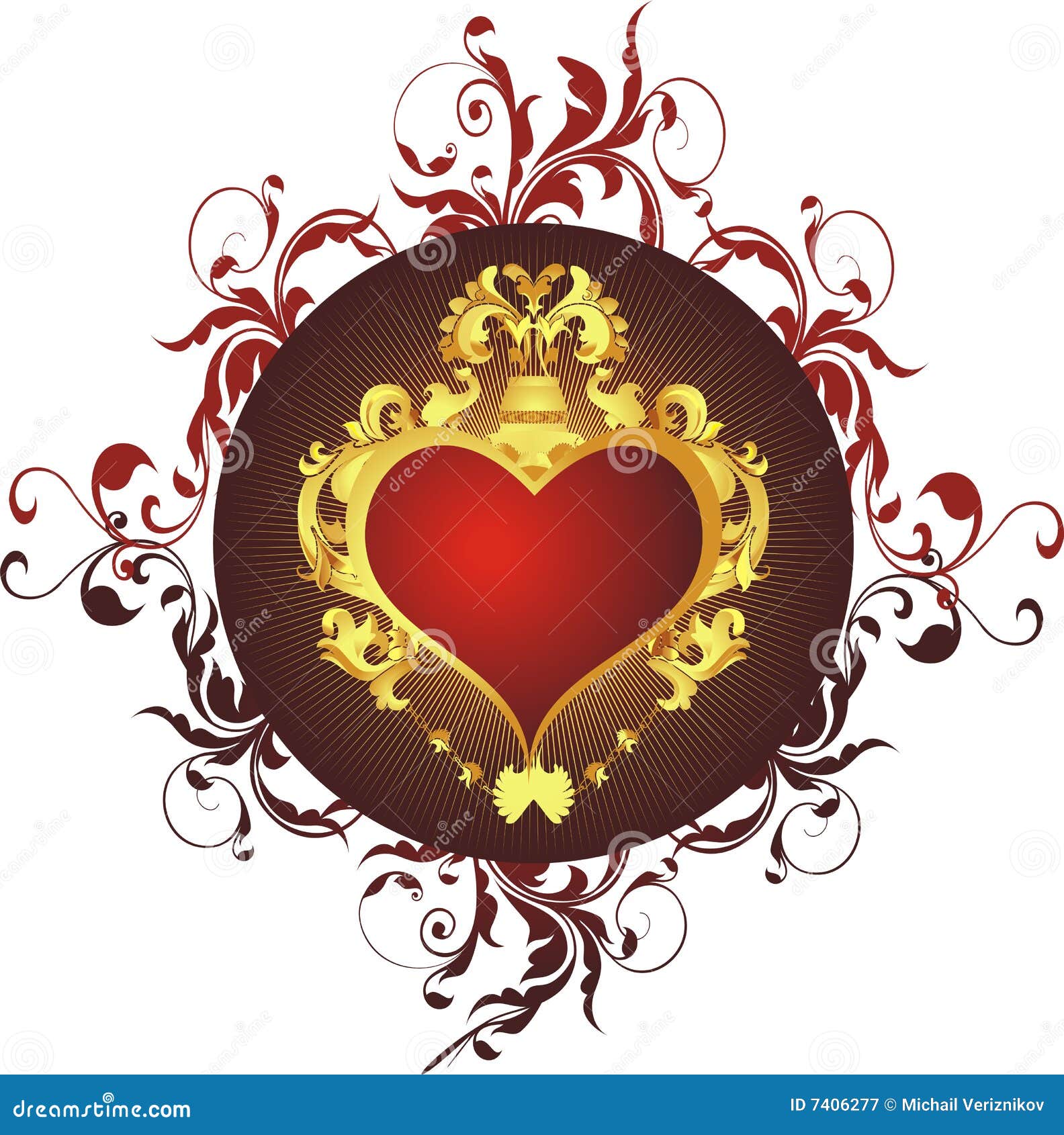 Heart in a gold frame stock vector. Illustration of element - 7406277