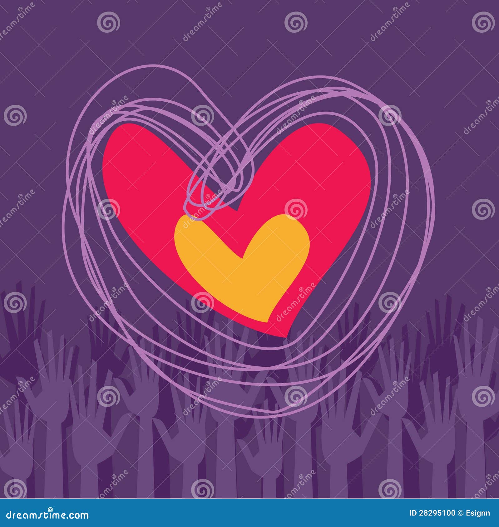 Heart and group of hands stock vector. Illustration of fancy - 28295100
