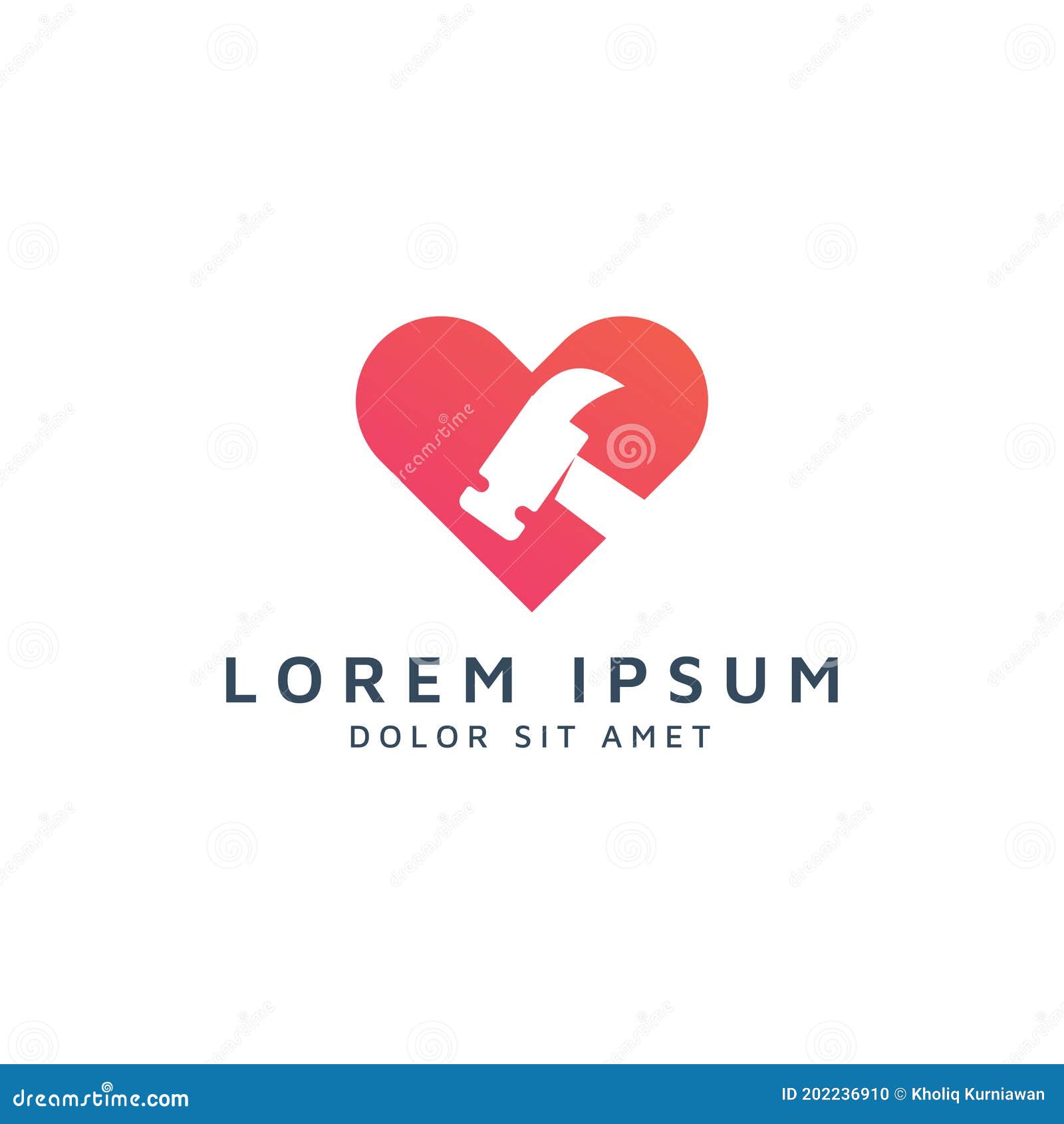 Heart and Hammer Negative Space Logo Design Stock Vector - Illustration ...