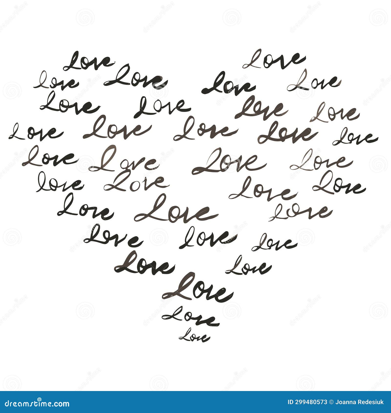 Heart with Handwritten Inscriptions Love on a White Background Stock ...