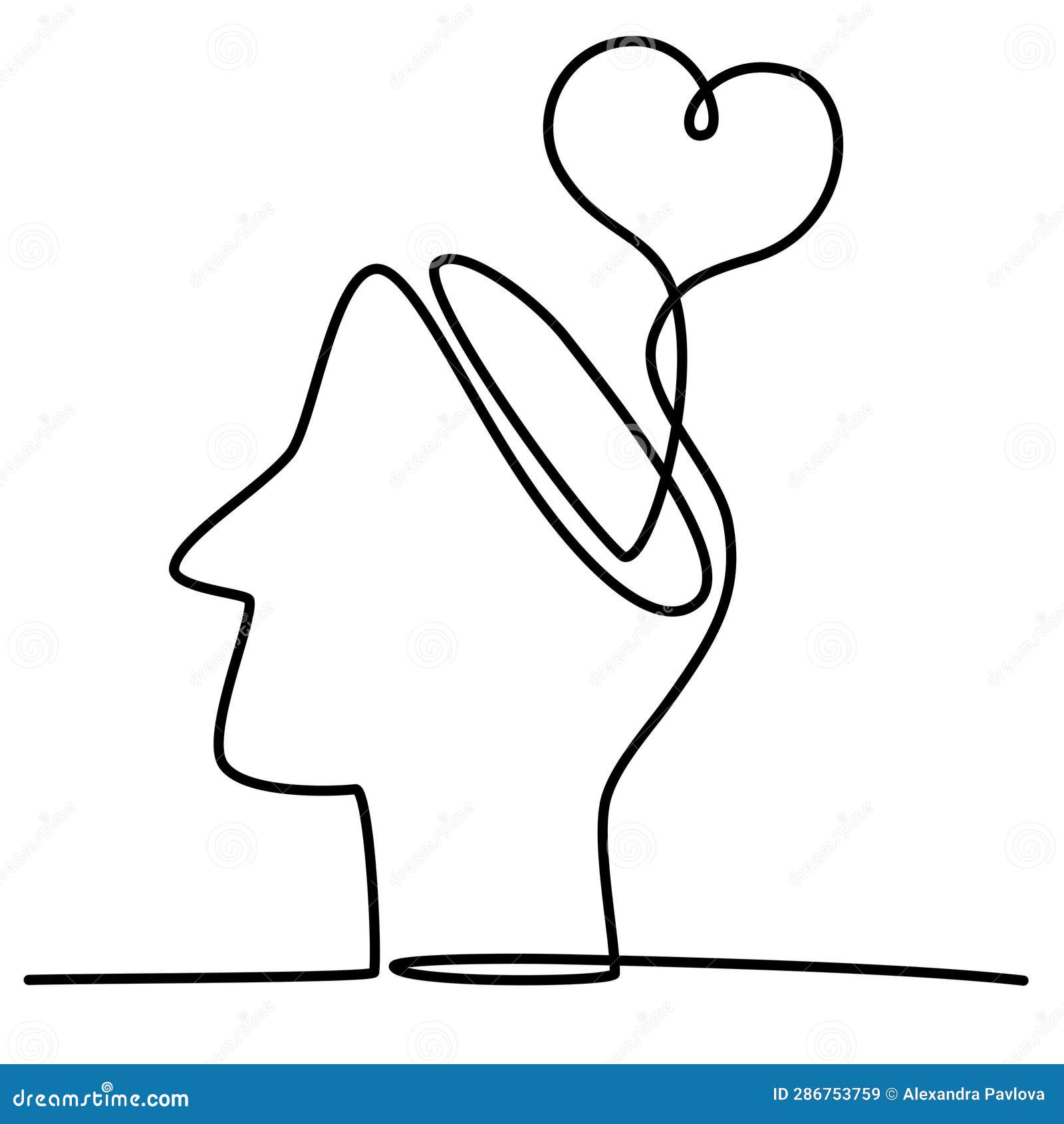 Heart in Head in One Single Continuous One Line Drawing. Stock ...