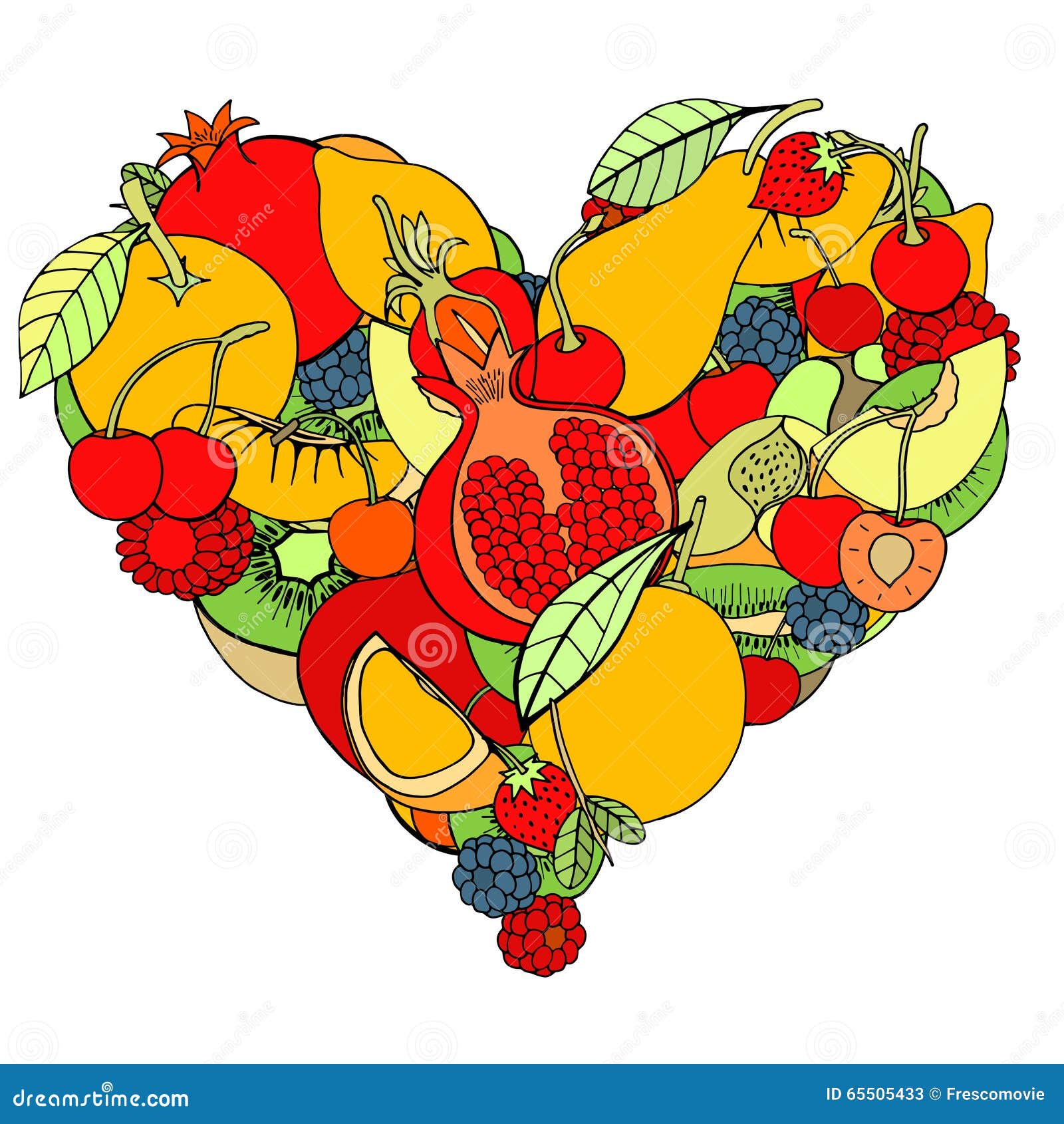 Heart from Healthy Fruit and Berry Stock Vector - Illustration of drawn ...