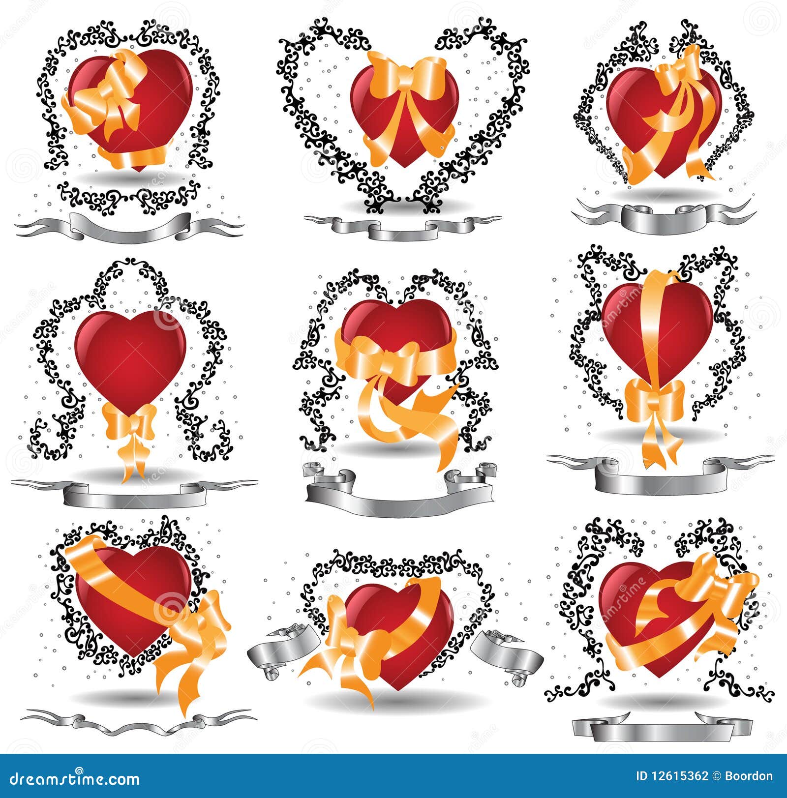 Heart heraldic ribbons stock vector. Illustration of ribbon - 12615362