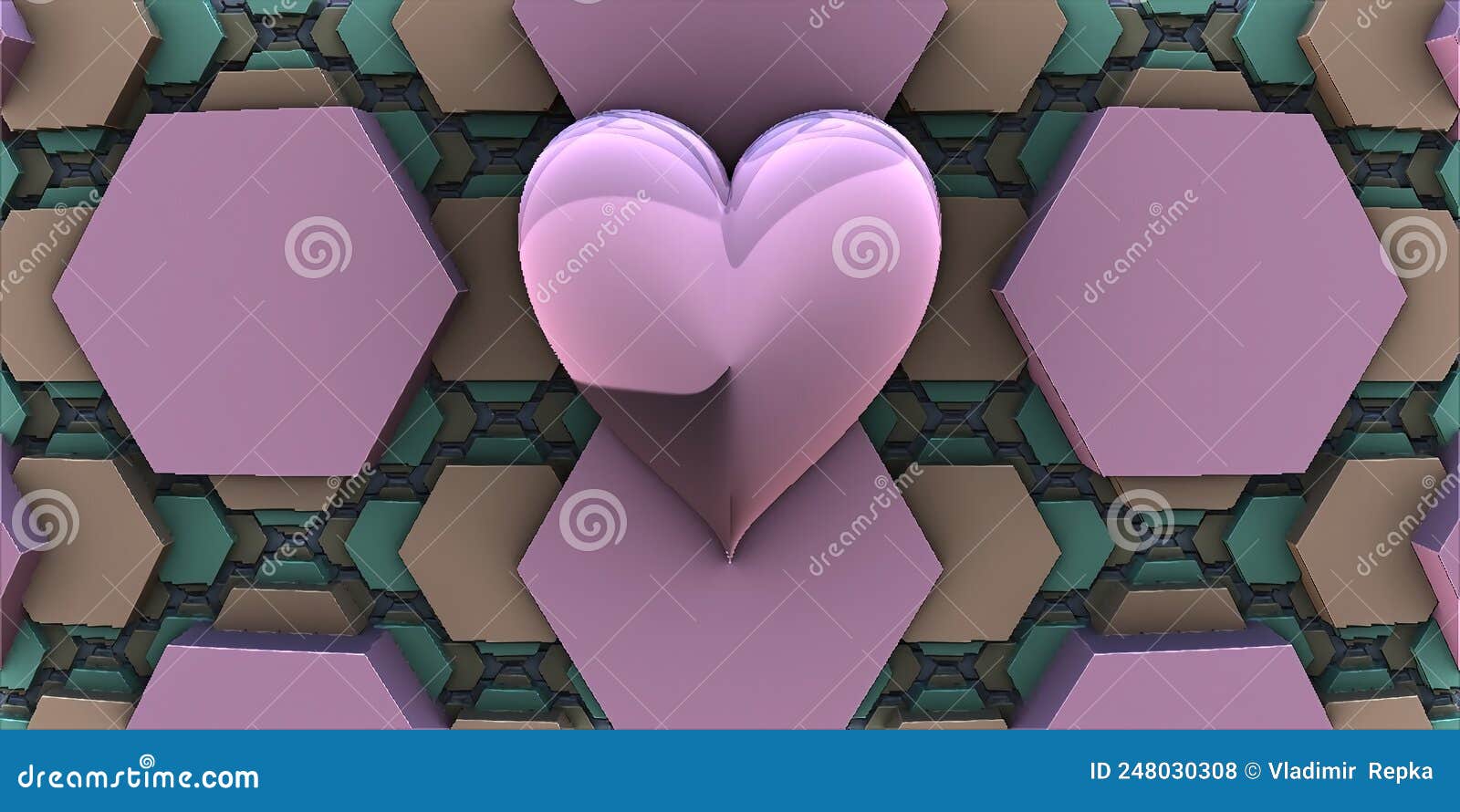 Heart and Hexagons-3D Rendered Virtual Scene Artwork Stock Illustration ...