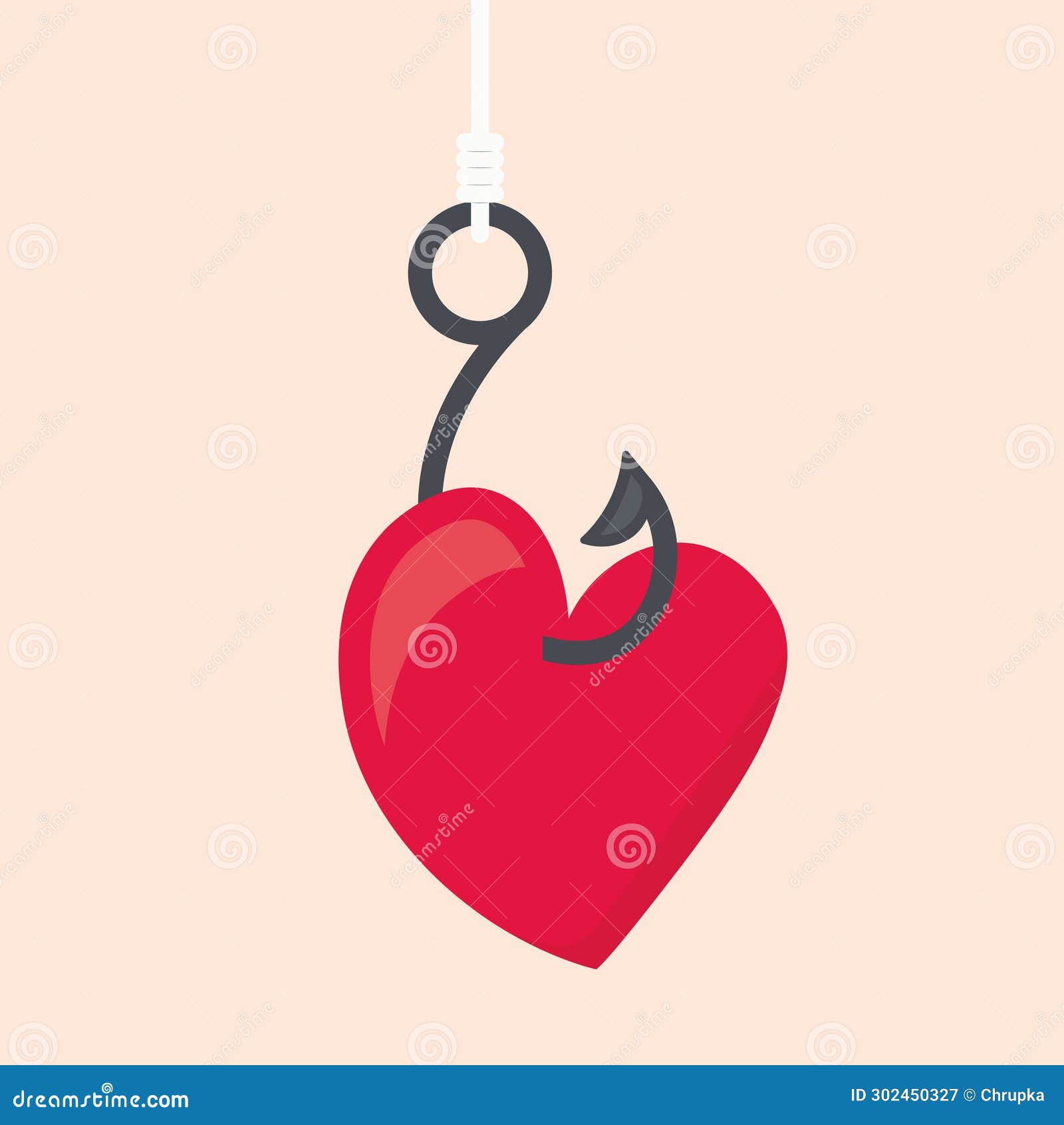 Heart on the Hook Valentine S Day Falling in Love Concept Stock Vector ...