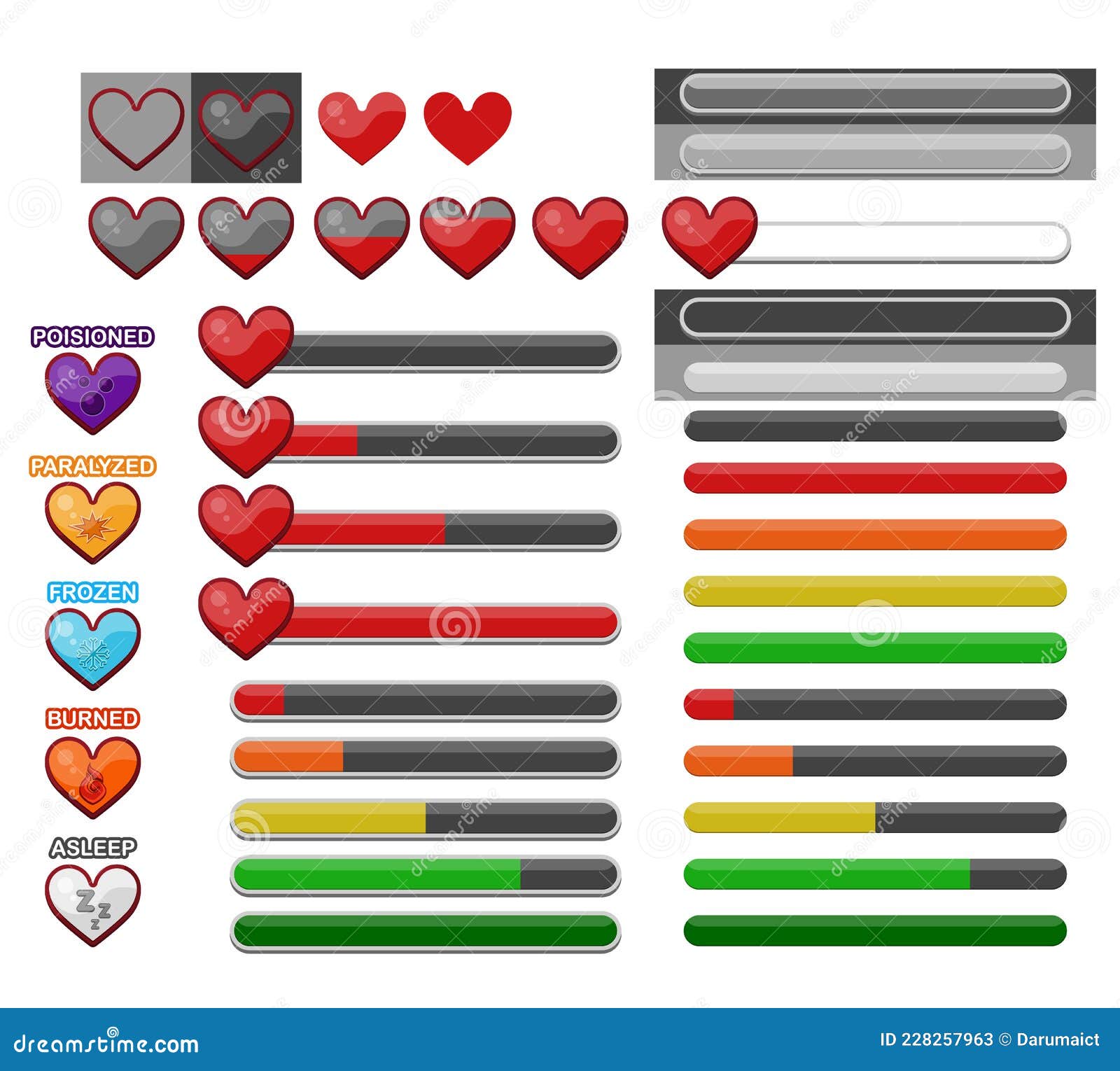 Heart HP MP Gauge and Bars with the Status Condition for Game or ...