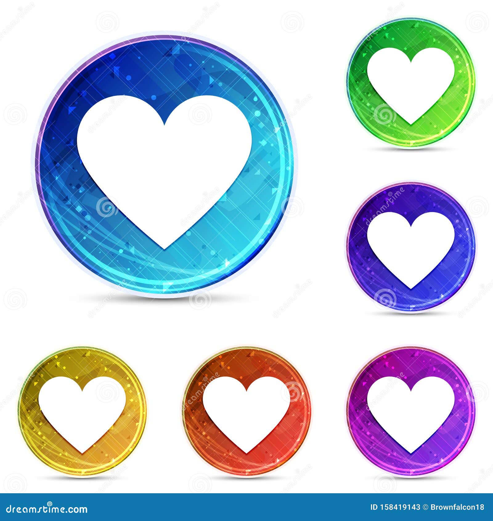 Heart Icon Digital Abstract Round Buttons Set Illustration Stock Vector ...