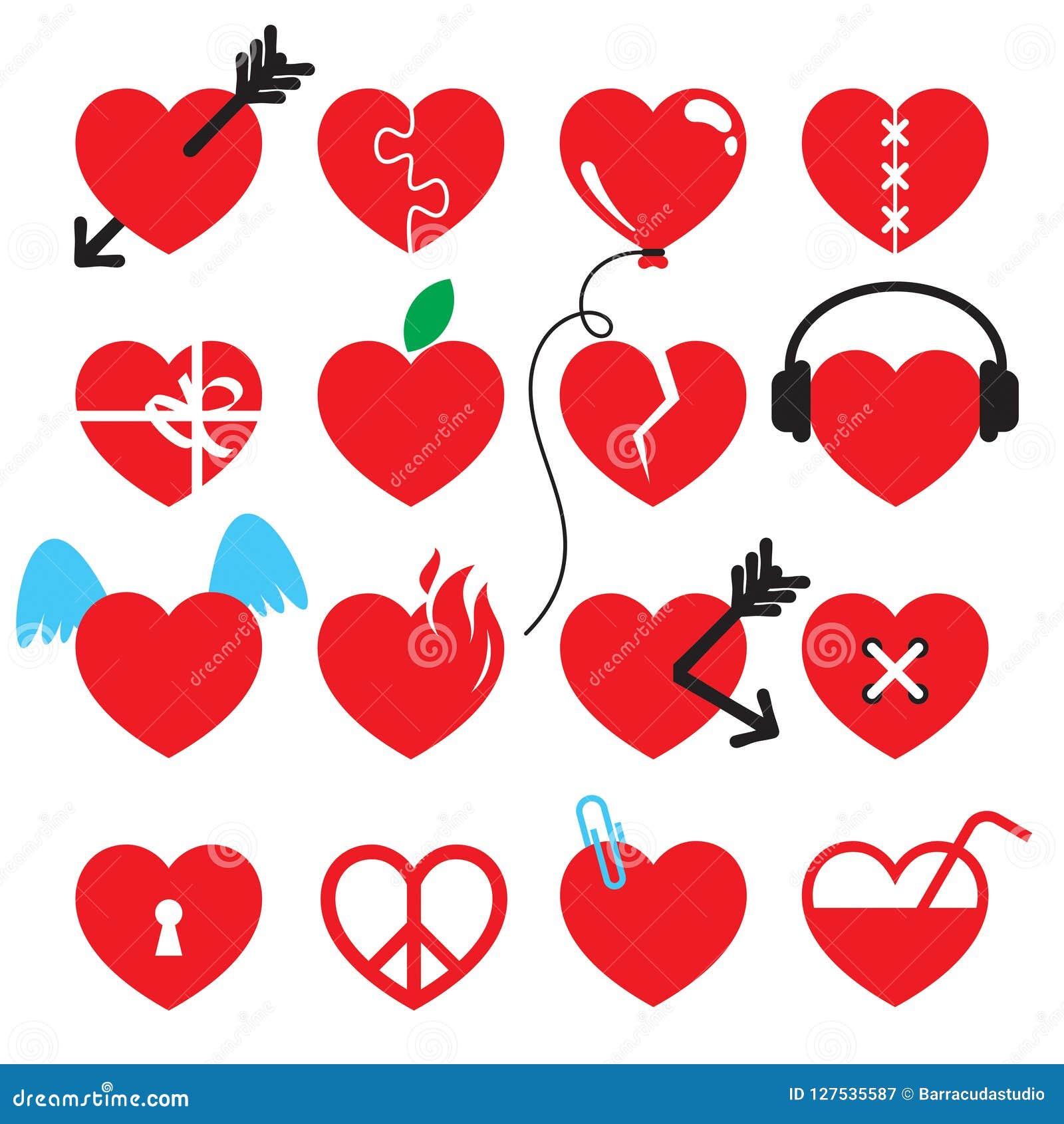 Creavive heart icon set. stock vector. Illustration of hippie - 127535587
