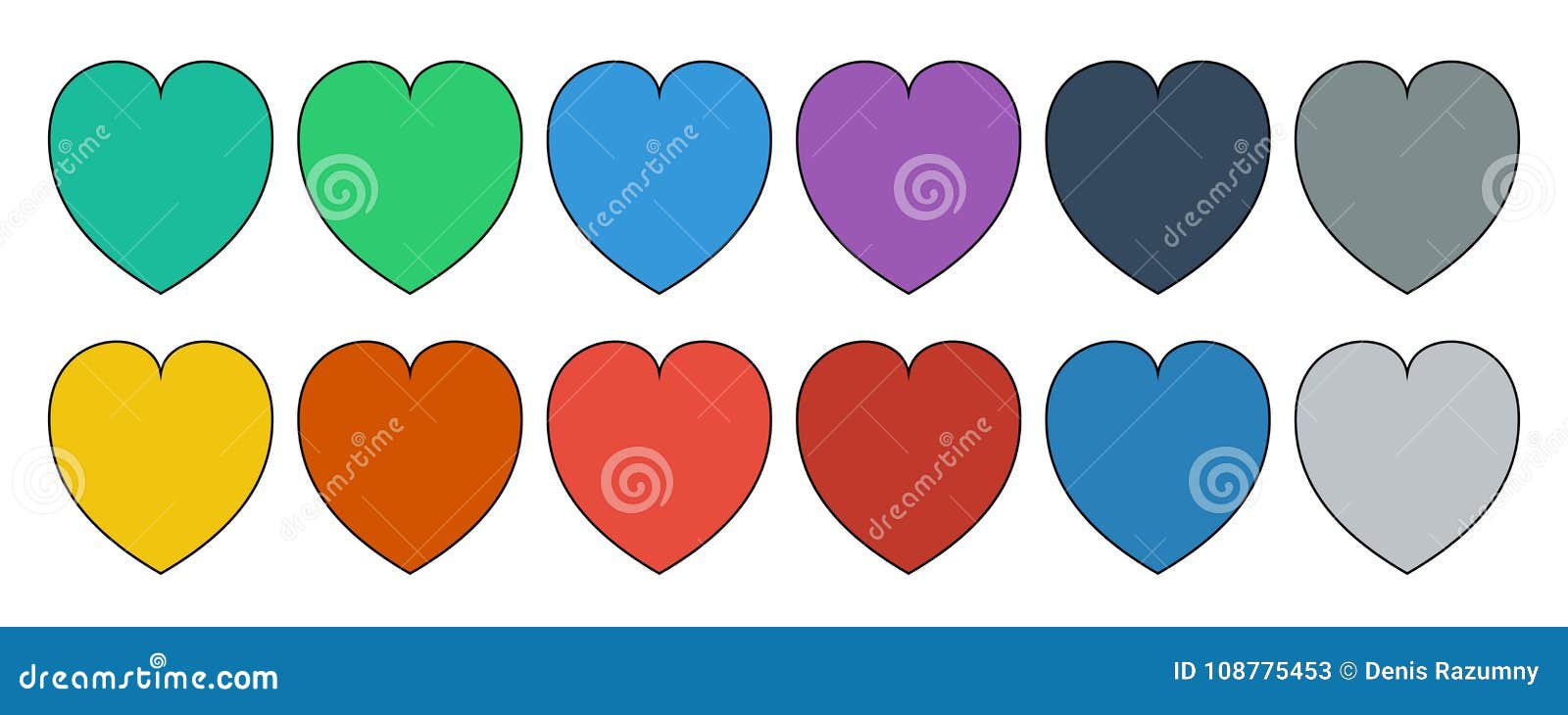 Heart Icon Vector Twelve Variations in Style Flat on White Background ...