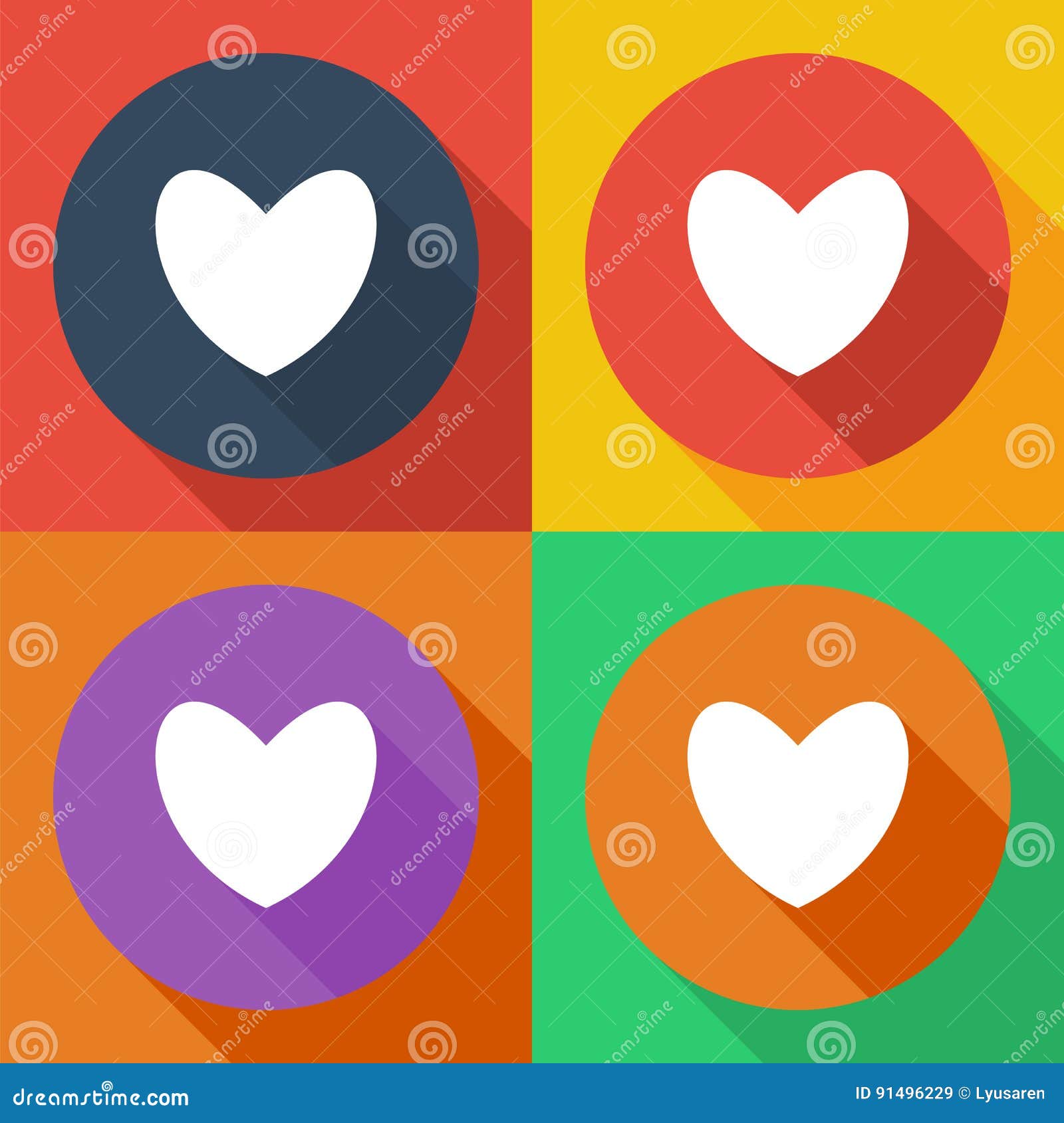 Heart icons. Flat design. stock vector. Illustration of flat - 91496229