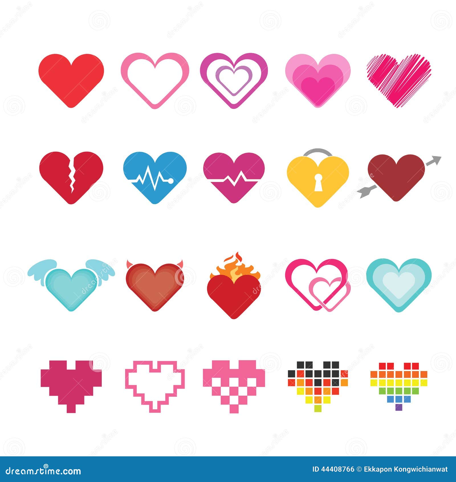 Heart icons set. stock illustration. Illustration of graphic - 44408766