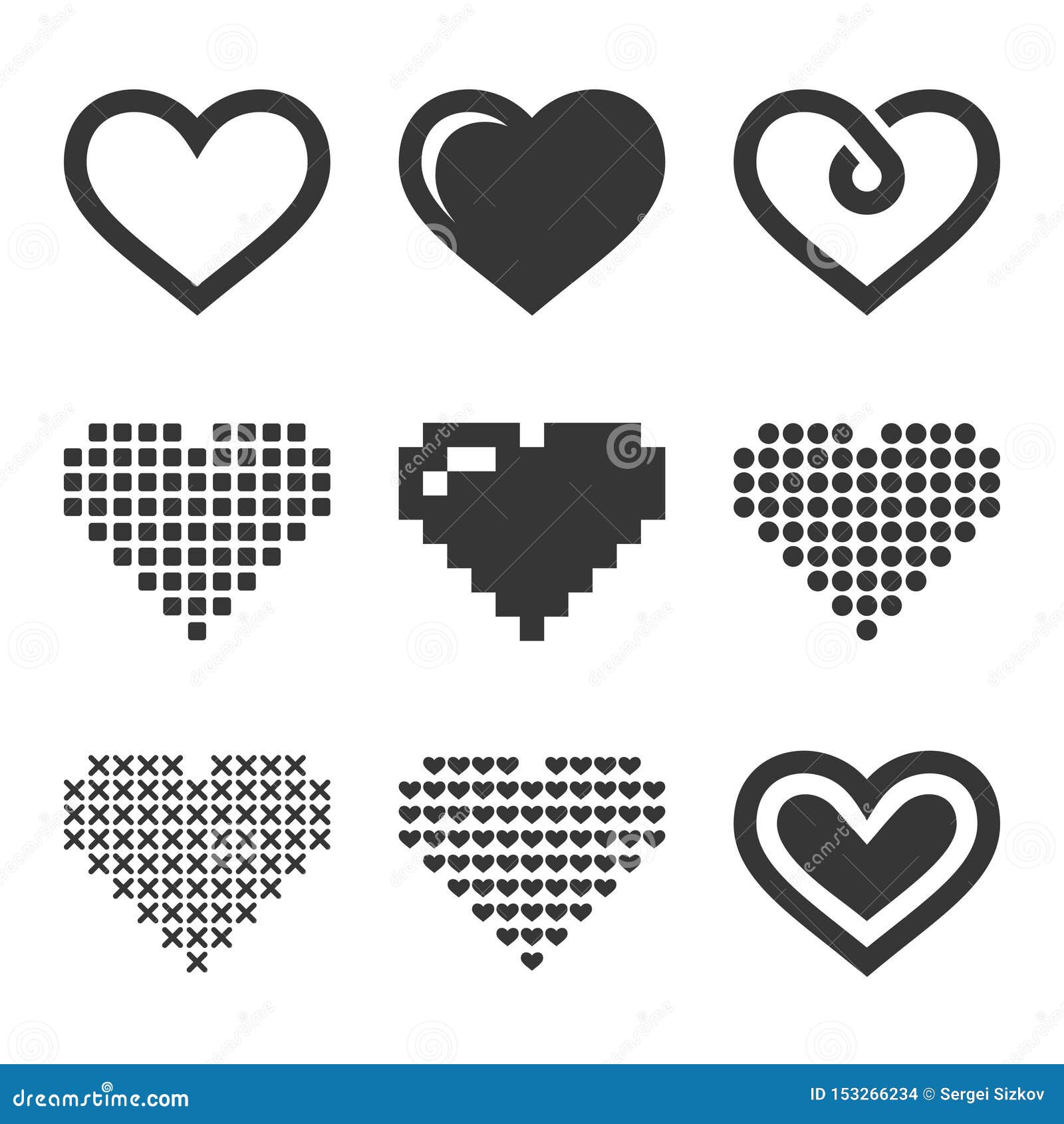 Heart Icons Set on White Background. Vector Stock Vector - Illustration ...
