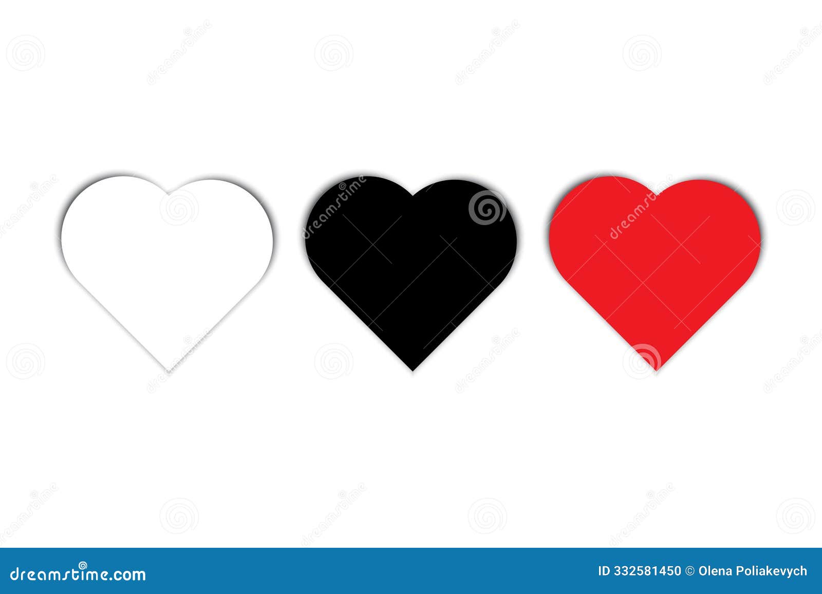 Heart Icons Vector. White, Black, and Red Hearts. Minimalist Flat ...