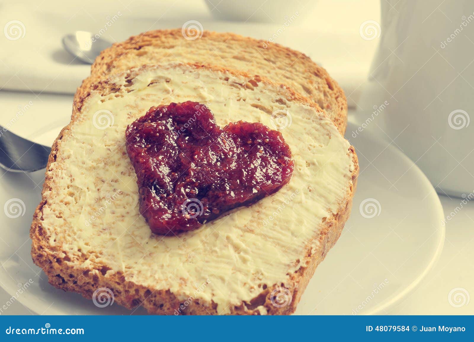 Heart of jam on a toast stock photo. Image of dish, brown - 48079584