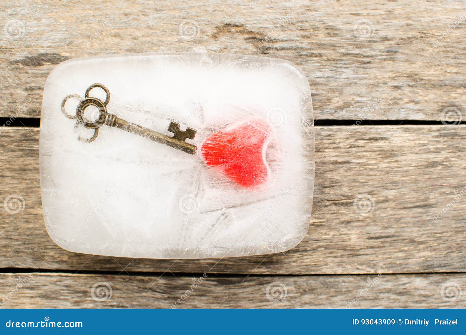 Heart and Key Frozen in a Block of Ice on the Old Boards Stock Image ...