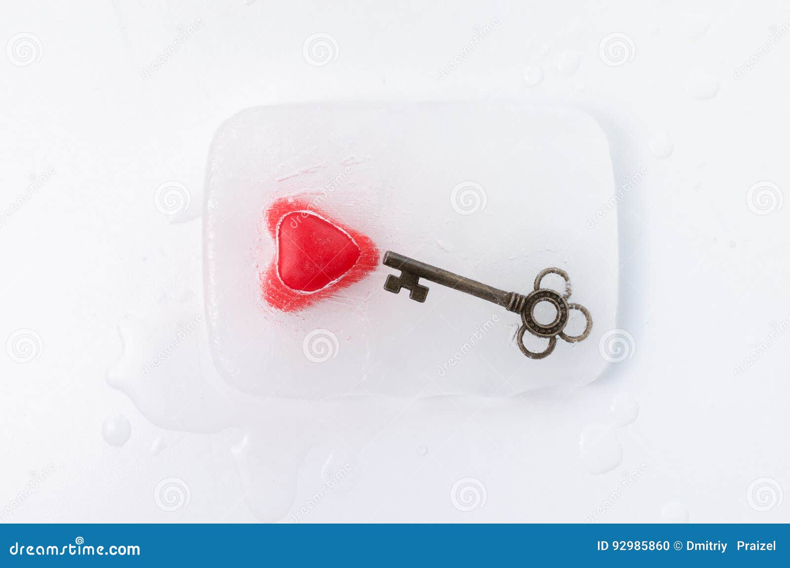 Heart and Key Frozen in the Ice Stock Photo - Image of cold, water ...