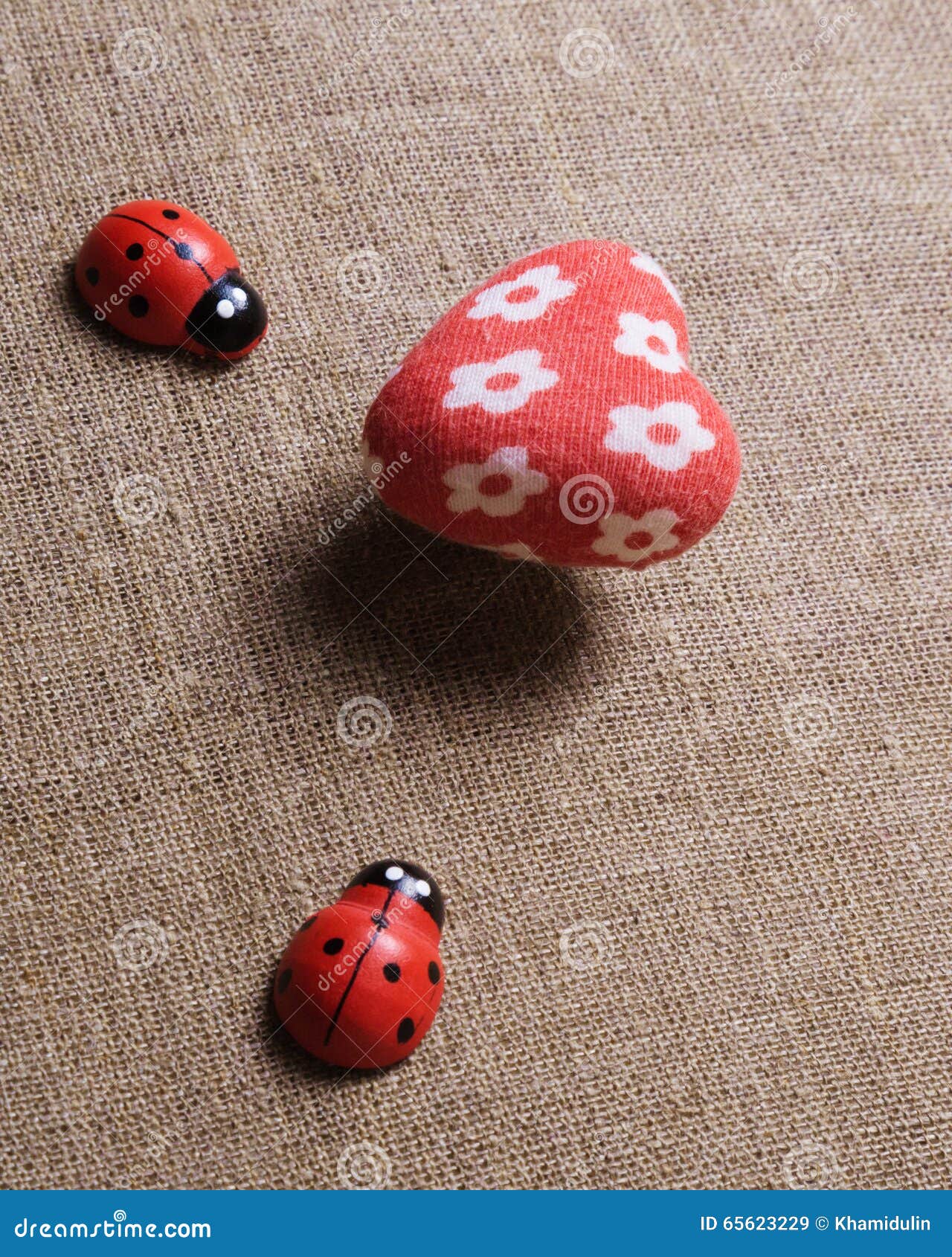 Heart and Ladybug on the Fabric Stock Image - Image of relationship ...