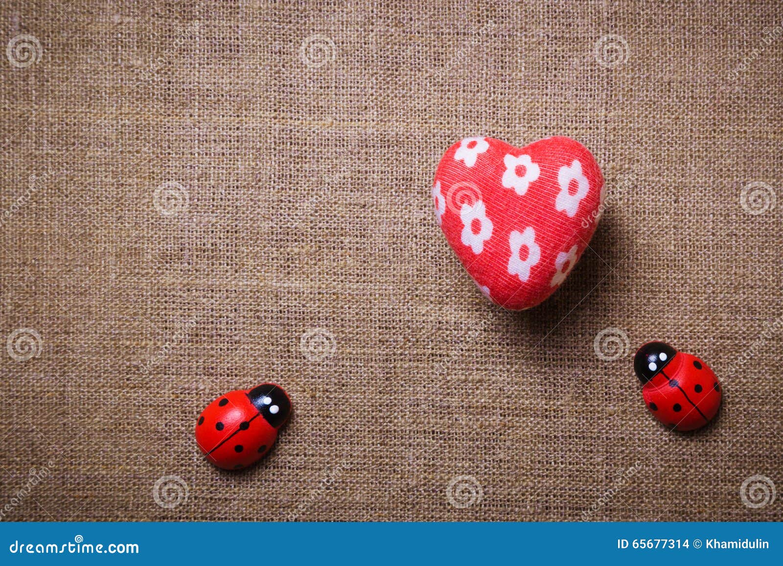 Heart and Ladybug on the Fabric. Stock Photo - Image of close, romantic ...