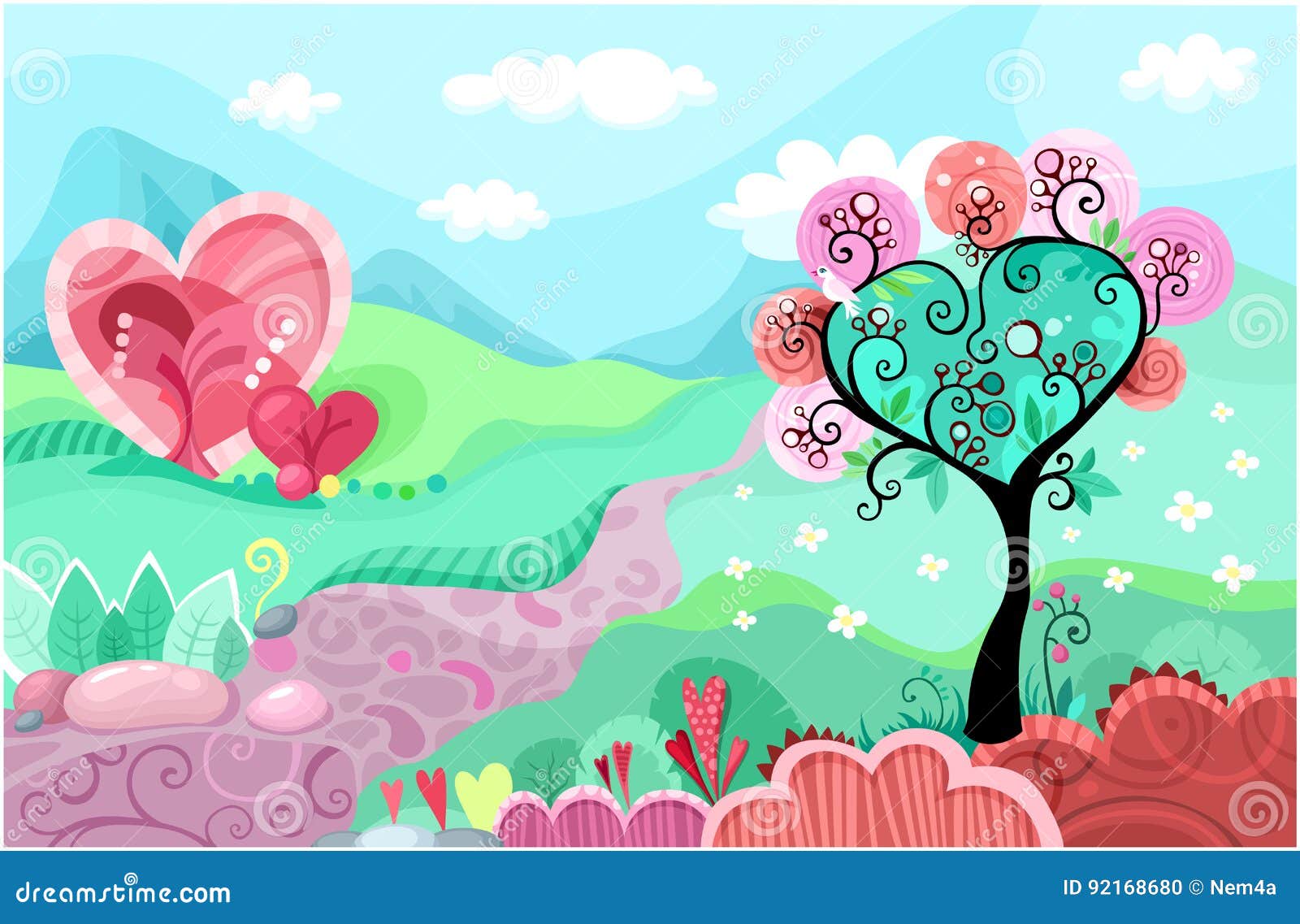 Heart landscape stock vector. Illustration of cloud, beautiful - 92168680