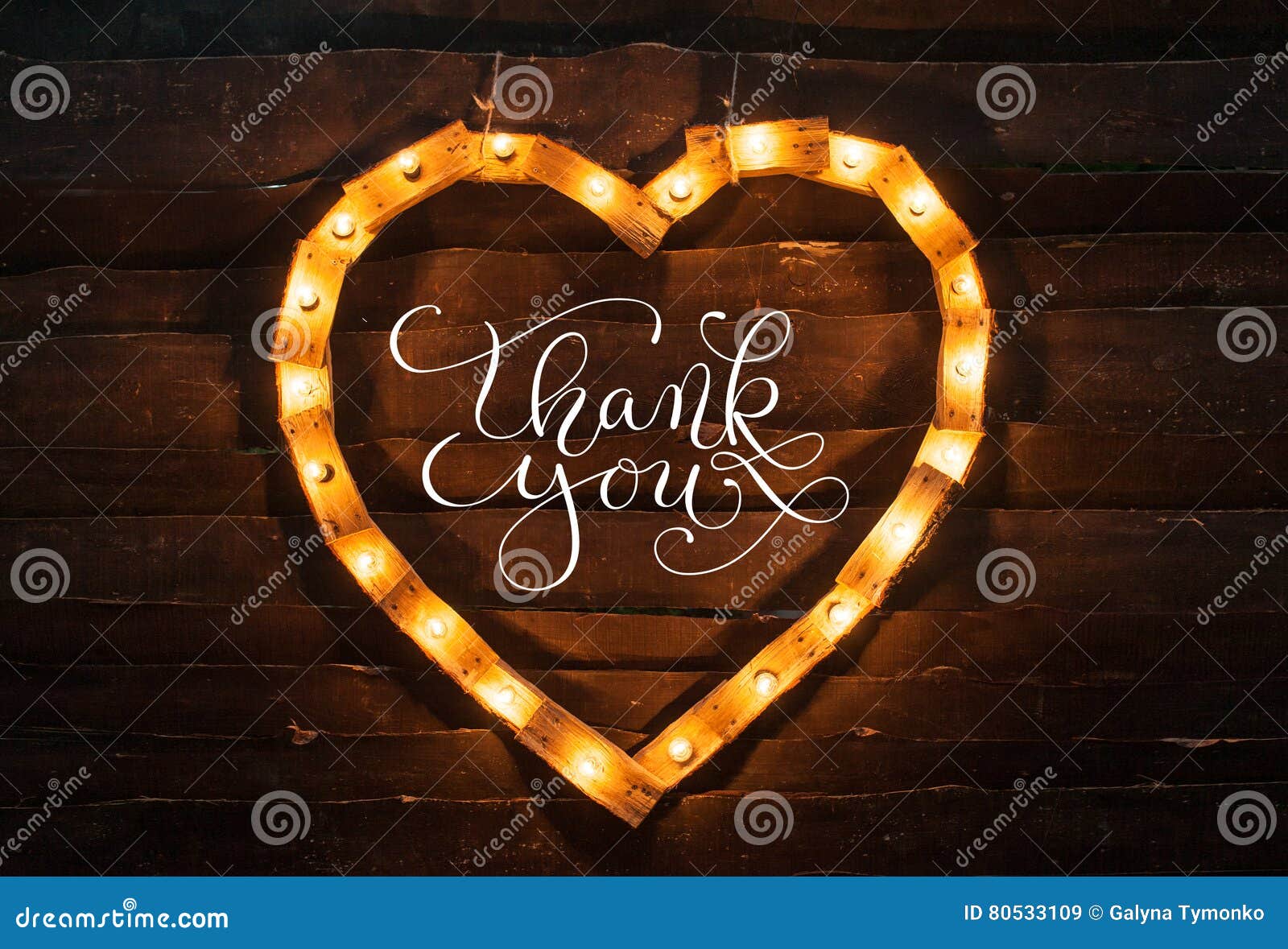 Heart of Lights on a Dark Background and Words Thank You Stock Image ...