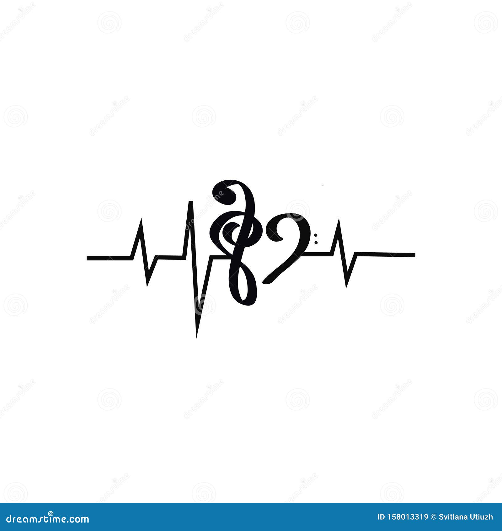 Heart Line Cardiogram With Music Key Vector Illustration Stock