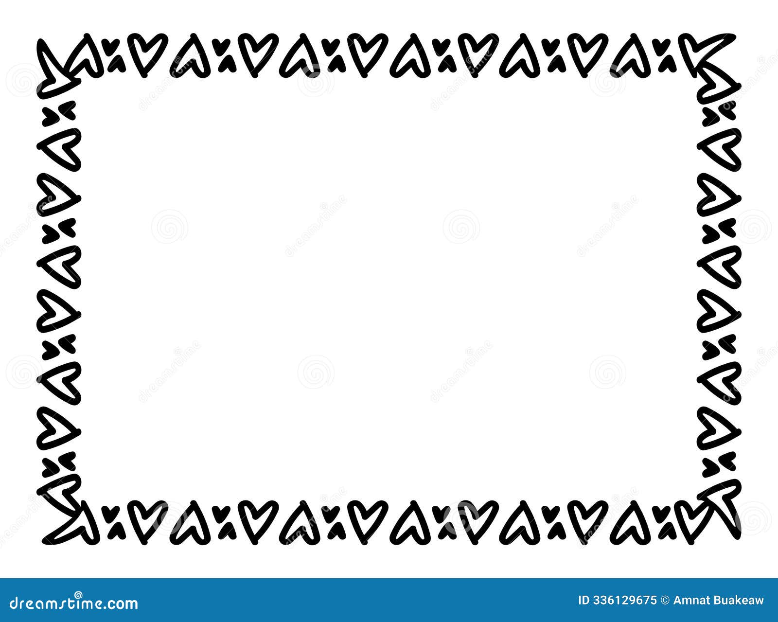 Heart Line Frame Rectangle Doodle Art, Heart Border Outline Adorable ...