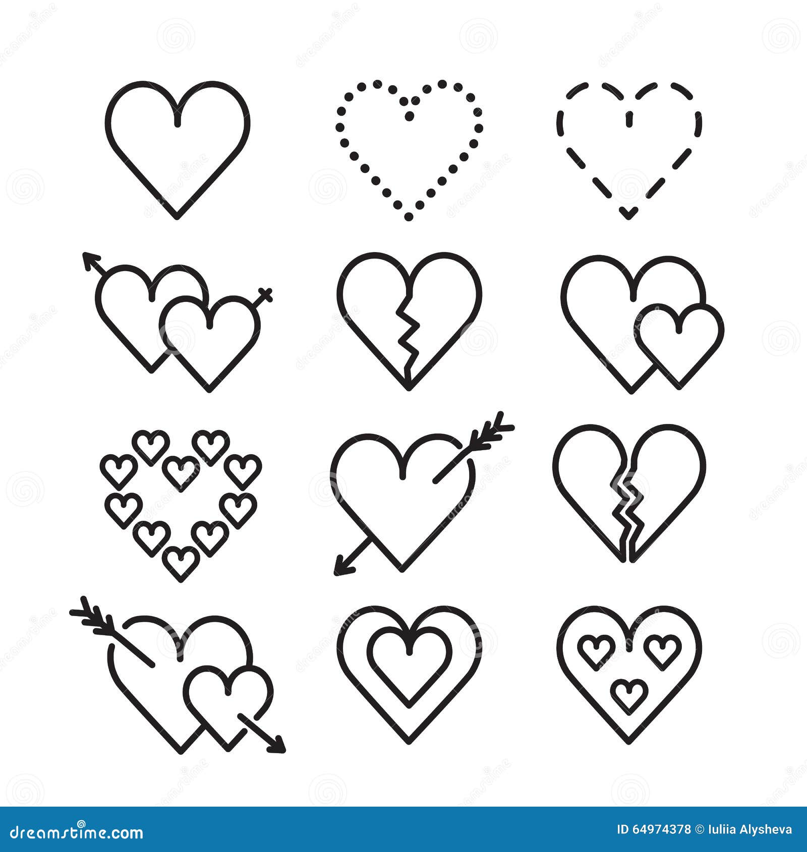 Heart Line Icon Set. Vector Illustration. Stock Vector - Illustration ...