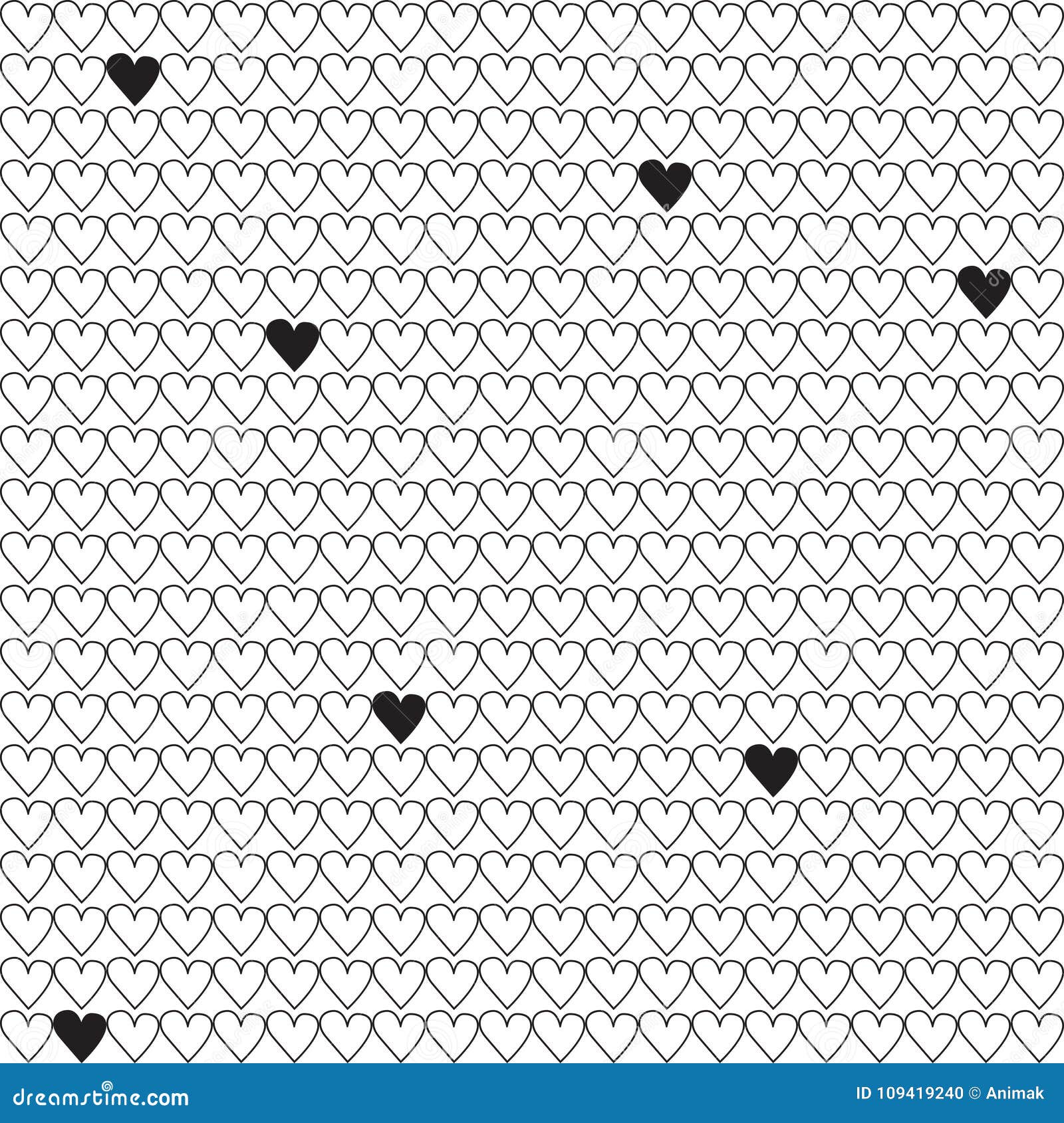 Heart Line Seamless Pattern. Black and White Vector Stock Vector ...