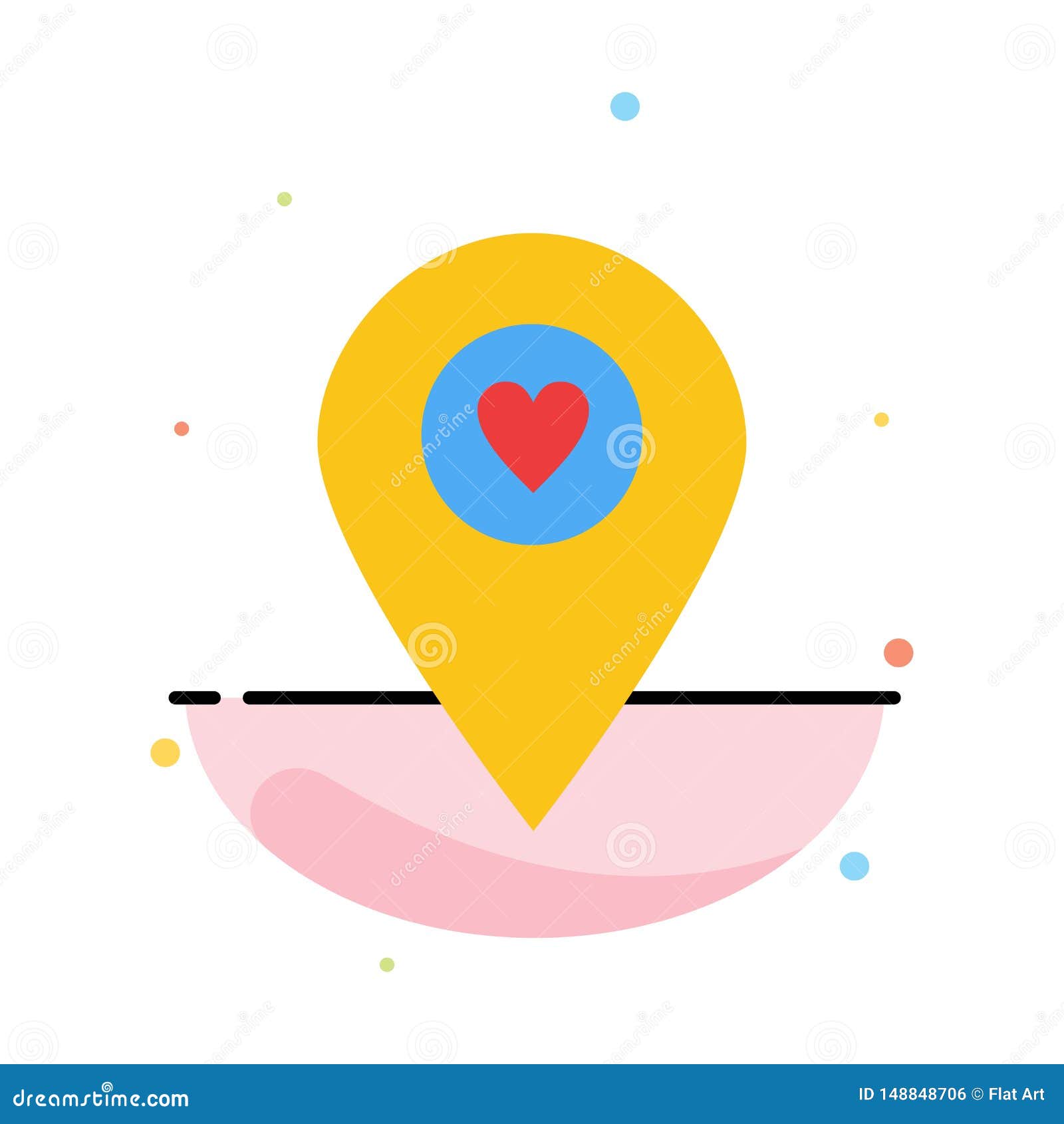 Heart, Location, Map, Pointer Abstract Flat Color Icon Template Stock ...