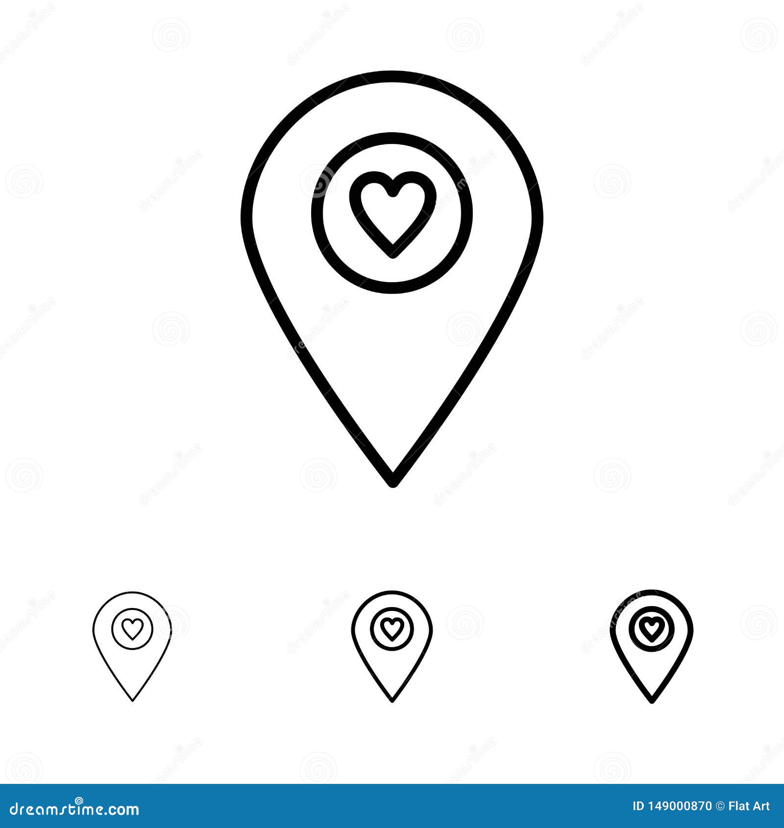 Heart, Location, Map, Pointer Bold and Thin Black Line Icon Set Stock ...