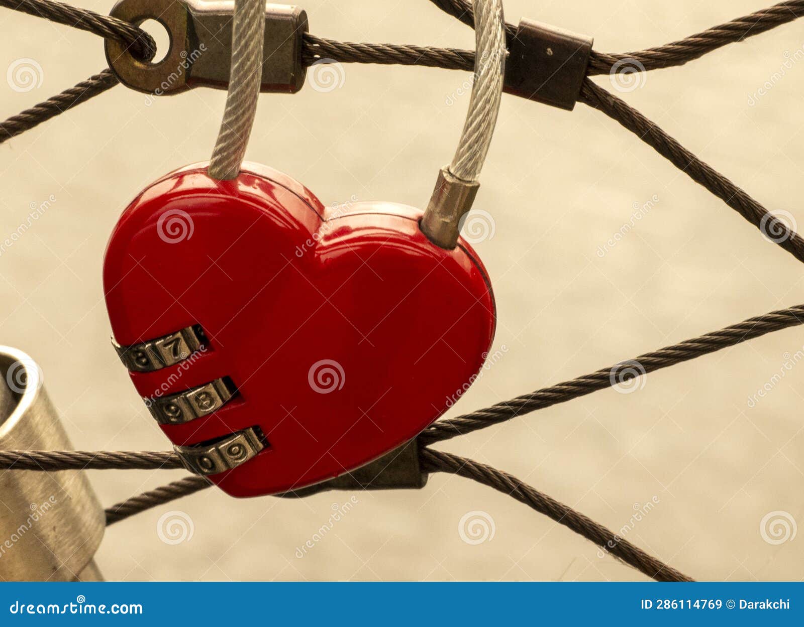 Heart Lock at the Bridge, Red Heart Lock with a Code, Love and Passion ...