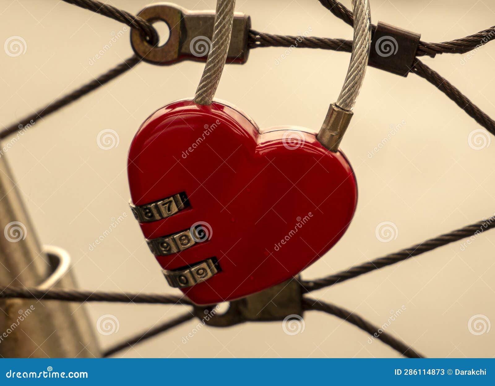 Heart Lock at the Bridge, Red Heart Lock with a Code, Love and Passion ...