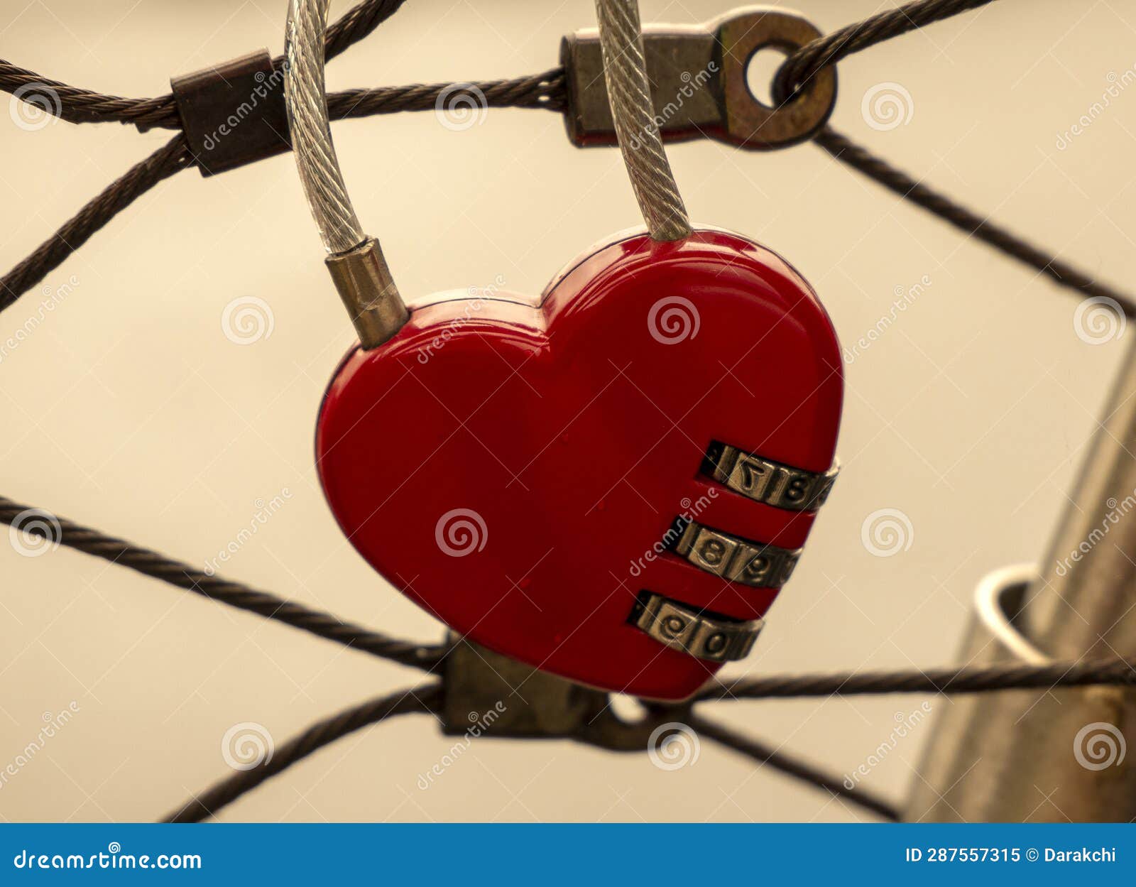 Heart Lock at the Bridge, Red Heart Lock with a Code, Love and Passion ...