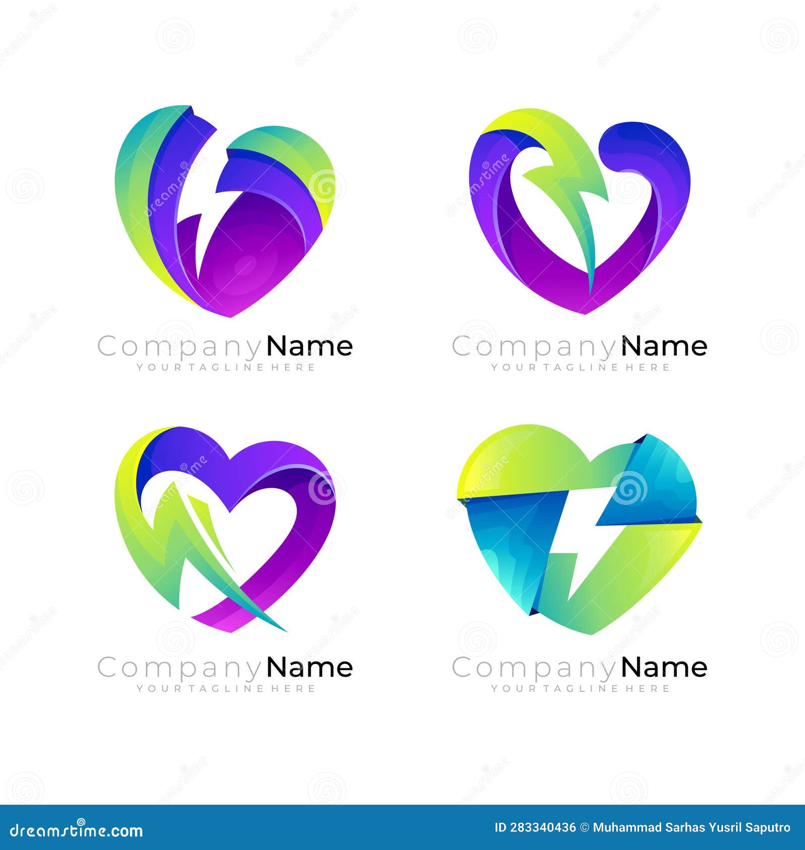 Heart Logo and Thunder Design Combination, Love Stock Vector ...