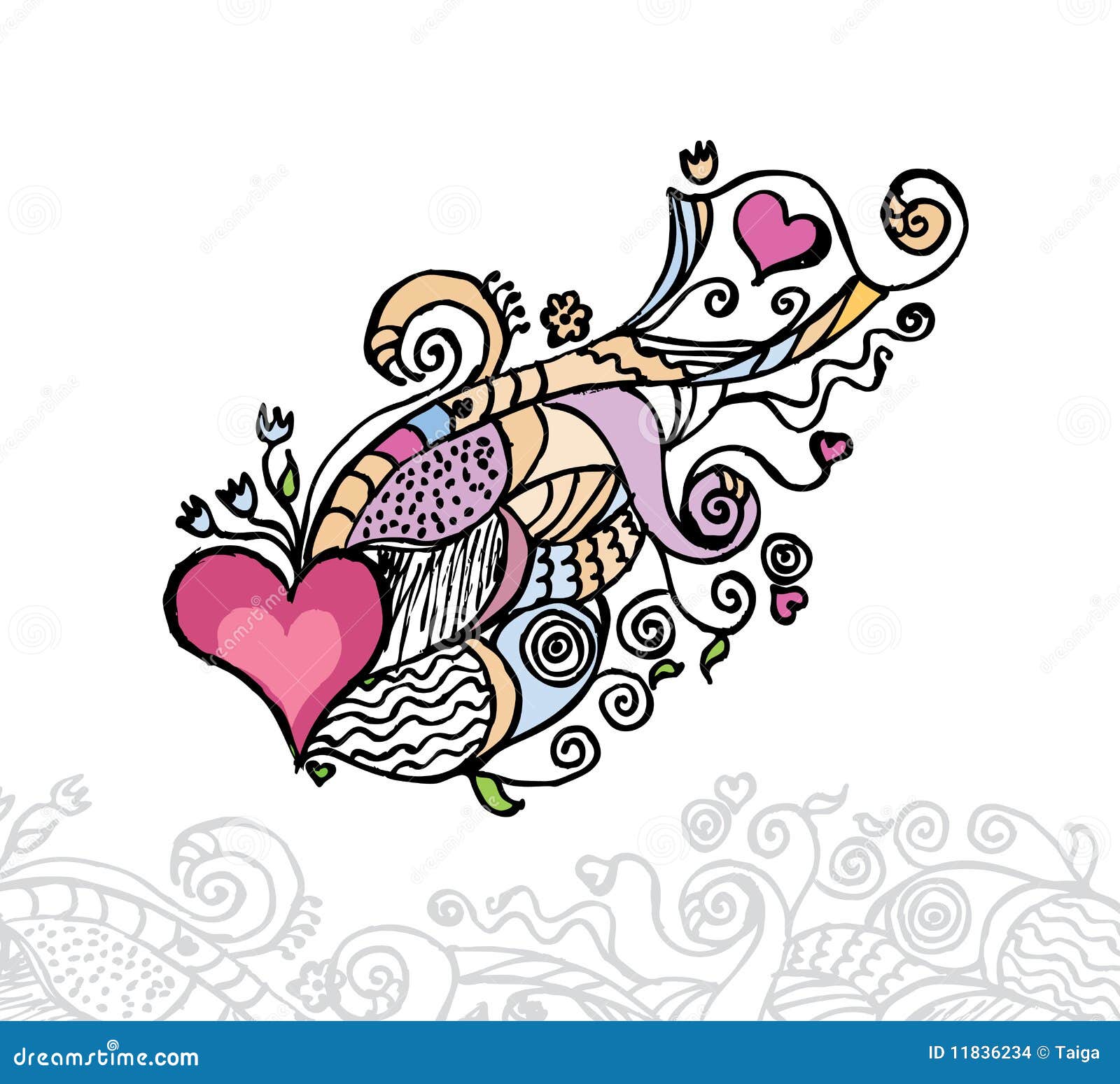 Heart of Love / Doodle Vector Illustration Stock Vector - Illustration ...