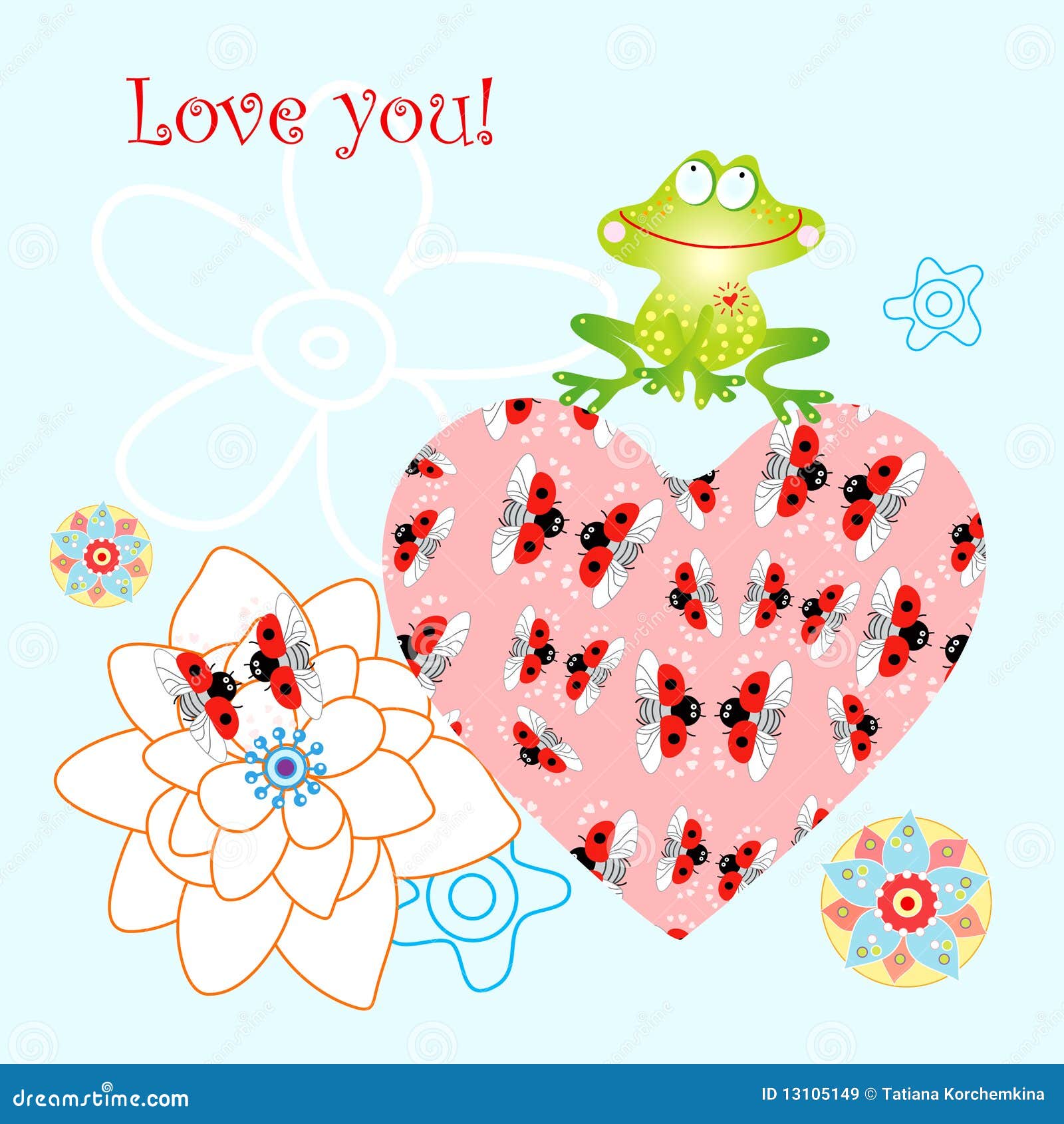 The Heart of Love and Funny Frog Stock Vector - Illustration of flowers ...